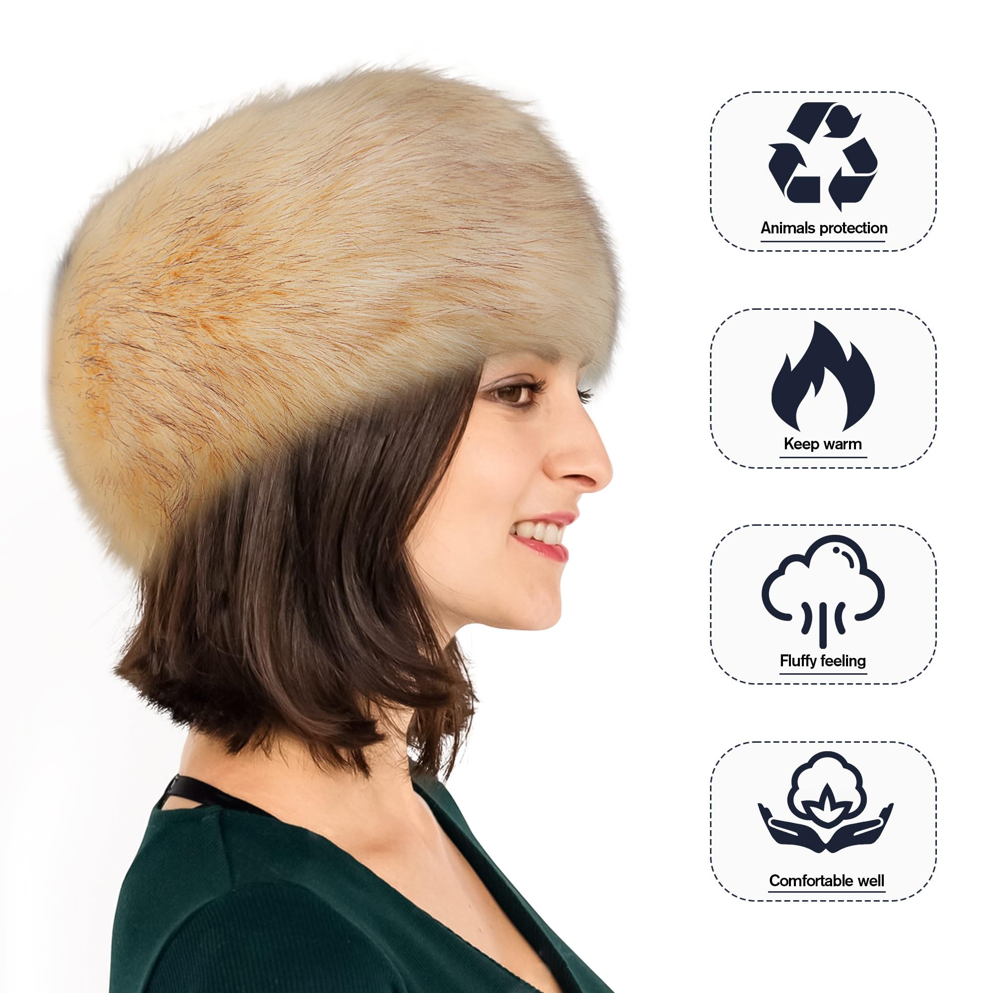 Dikoaina Faux Fur Cossack Russian Style Hat for Ladies Winter Hats for Women, Medium, Black