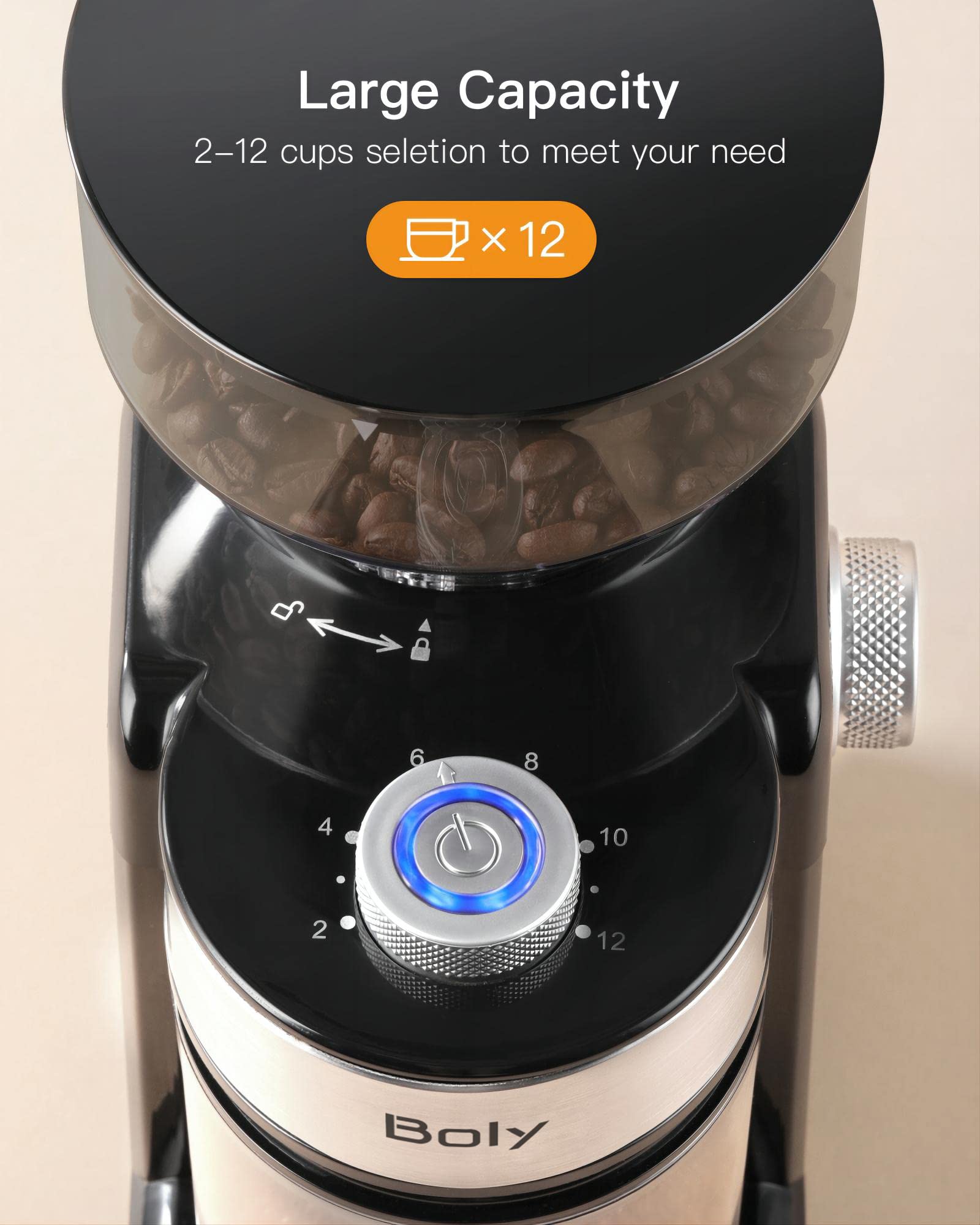 Electric Adjustable Mill Coffee Bean Grinder with 18 Grind Settings for Espresso, Drip and French Press, Black