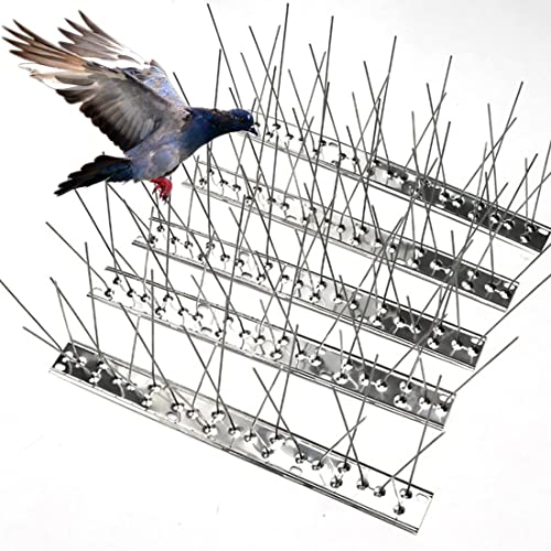 GeBot Bird Spikes for Small Birds,Bird Deterrent Spikes Stainless Steel Pigeon Spikes for Fence Roof Mailbox Window (4Ft 4 Strips(Uninstalled Spikes))