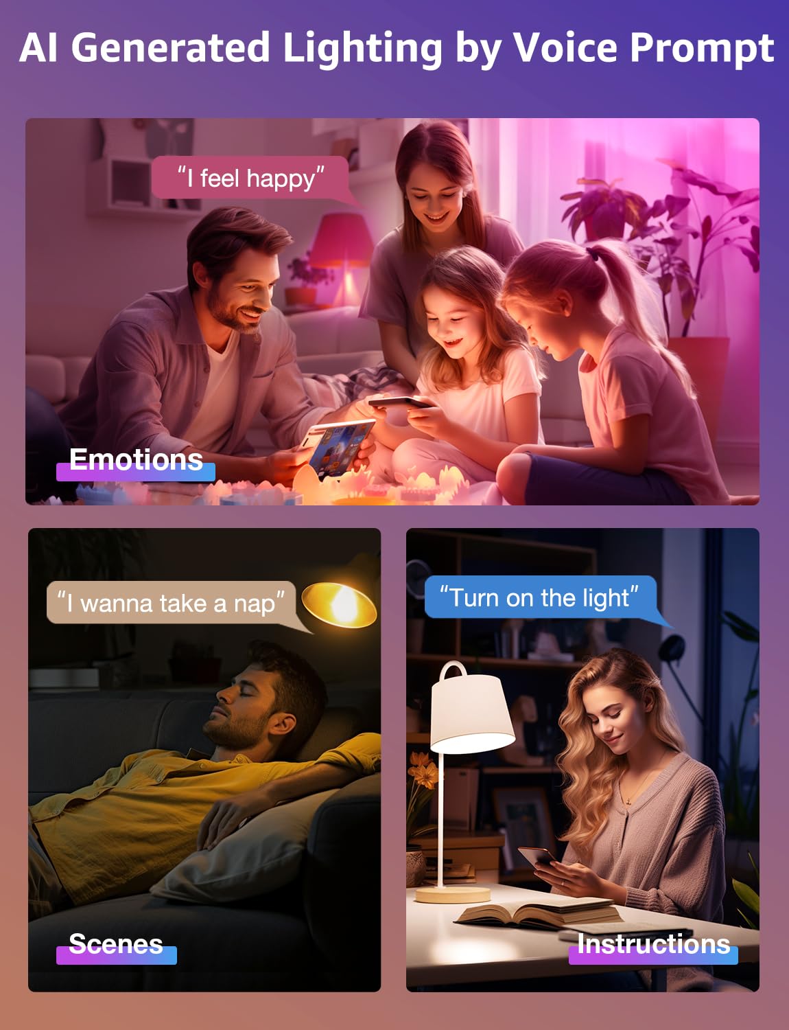Lepro B1 AI Smart Light Bulbs - Dimmable Bluetooth LED Bulb with App Control, AI Generated Lighting LLM, AI Voice Control, Music Sync, RGBWW Color Changing Lights Bulb for Home, Party, 4 Packs