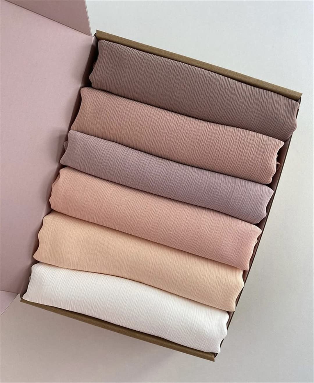 Hcclijo 5Pcs/Box Muslim Plain Crepe Hijab Heavy Chiffon Scarf Soft Shawls Crinkle Wraps Band Customize Box Foulard 23020175CX6