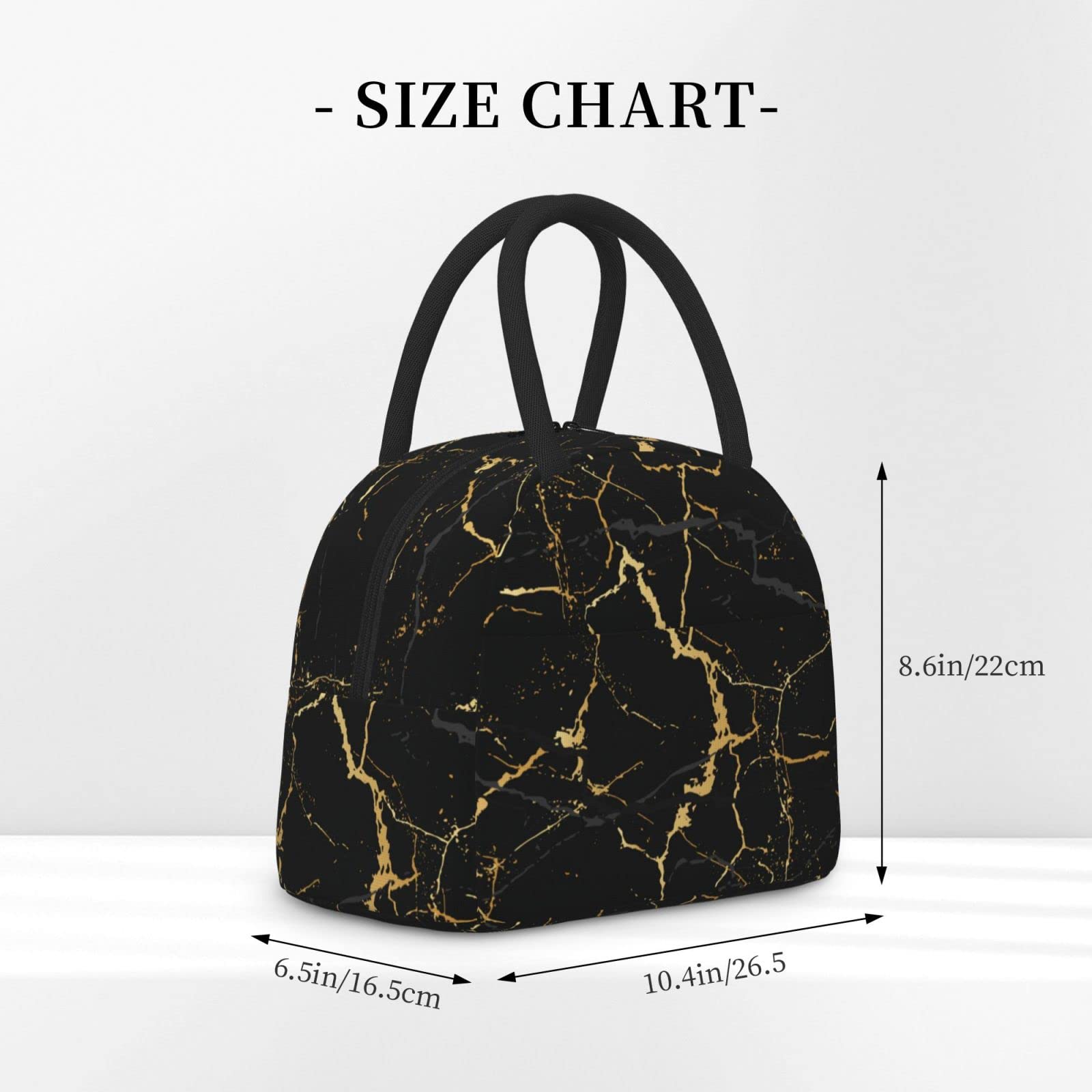 Fiokroo Lunch Bag Insulated Black Marble Texture Lunch Box Marbling Reusable Lunch Tote Bag For School Work College Outdoor Travel Picnic, 10l