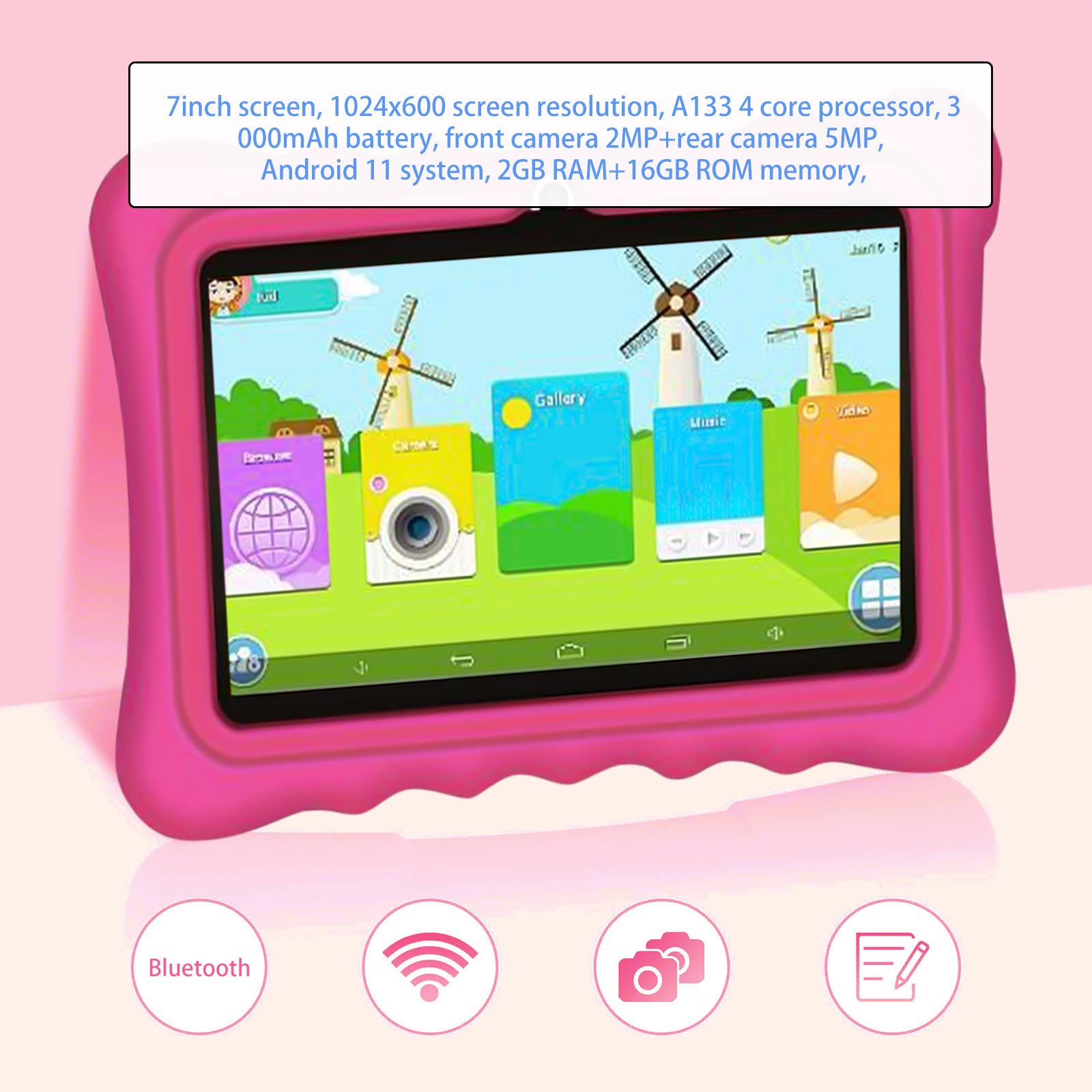 HD Tablet WiFi Bluetooth Android Game Tablet,7Inch IPS Display Screen,WiFi,2GB RAM+16GB ROM,3000mAh,Android 11 System