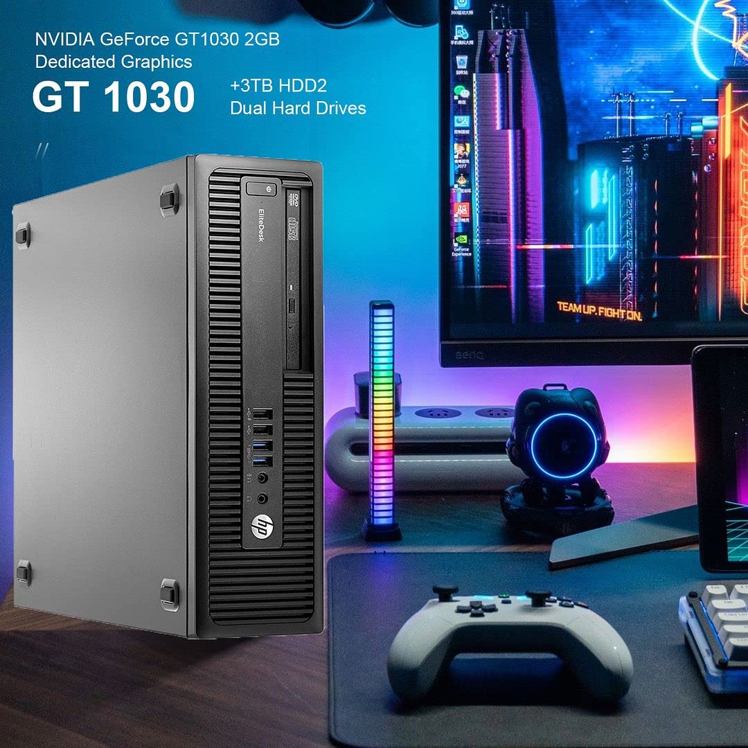 HP EliteDesk 800 G2 SFF i7 Desktop PC,32GB DDR4 Ram,1TB SSD + 3TB HDD,NVIDIA GeForce GT 1030 2GB,Built-in WiFi DVD VGA DP BT USB Dual Monitor Support Win10 Pro TJJ Wired K&M+TJJ Mouse Pad (Renewed)