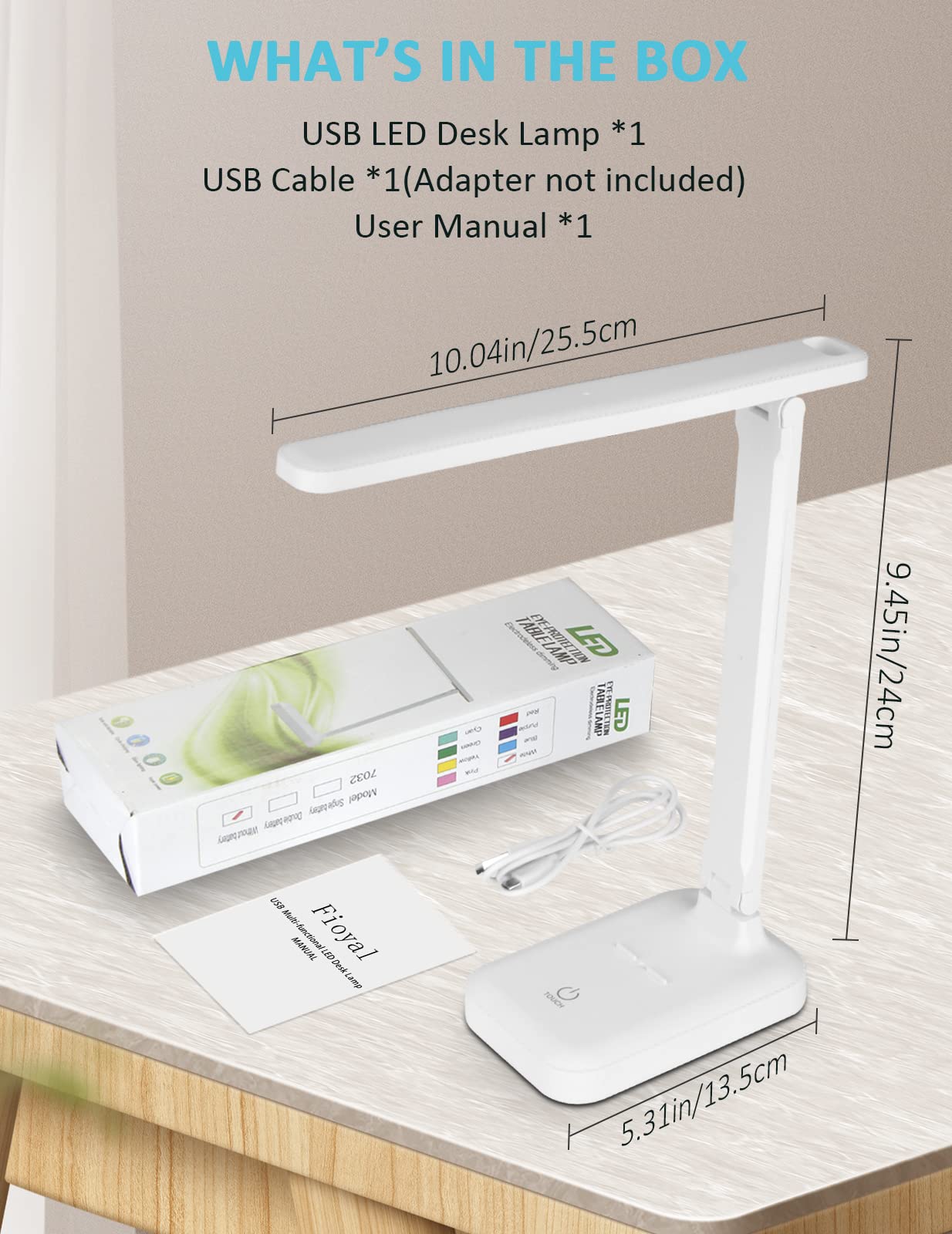 Fioyal Desk Lamps for Home Office LED Small Desk Lamp with Adjustable Arm and Sensitive Touch Control, 3 Colour Temp Dimmable Desk Table Light Office Lamp for Work Study Reading