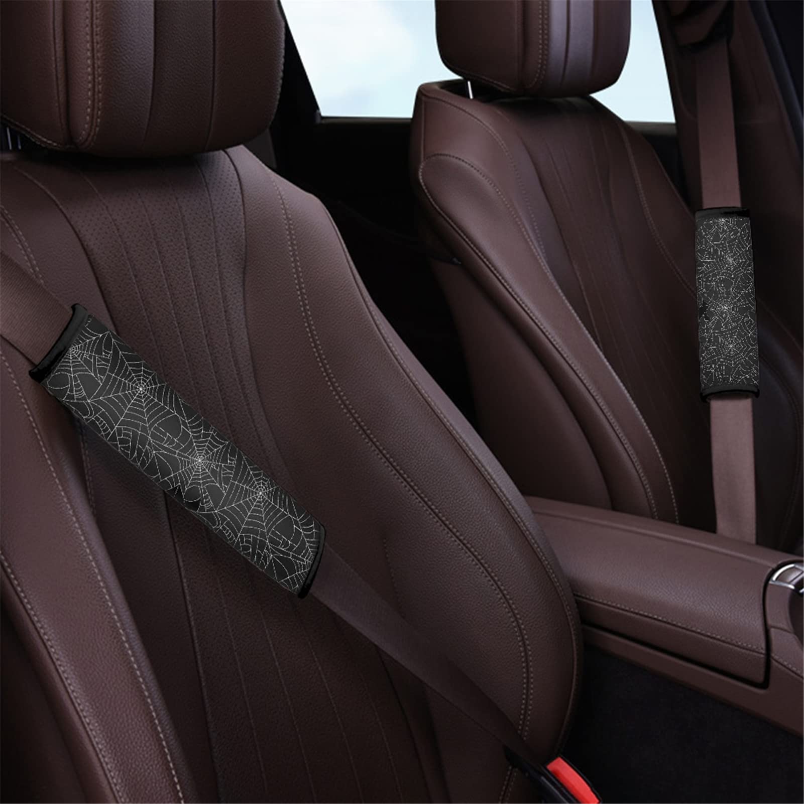 Forchrinse Spider Web Car Seat Belt Cover Pads,Soft Seatbelt Shoulder Pads 2 Pack, Safety Belt Strap Pad Protector for Adults and Children