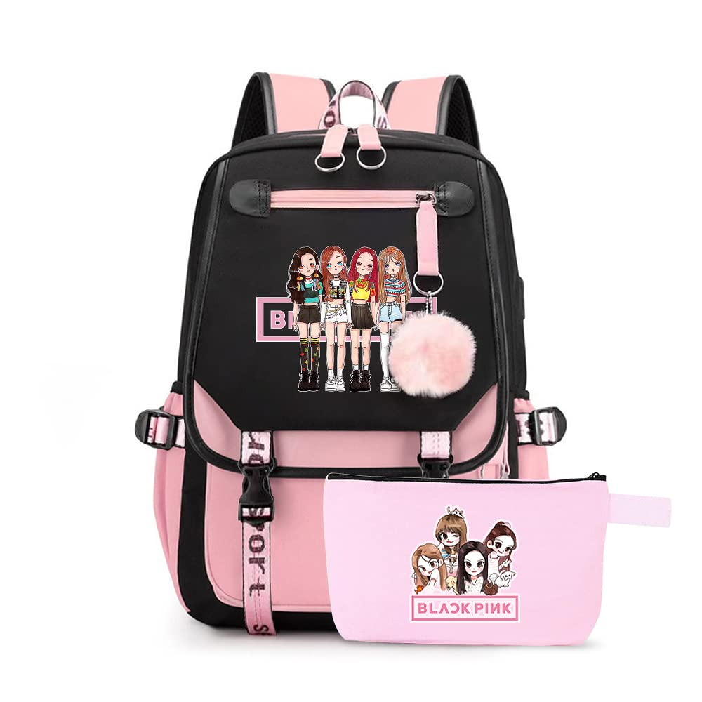 EZERKI Kpop Black Backpack Pink Bag Lisa Jennie Rose JISOO(E14)