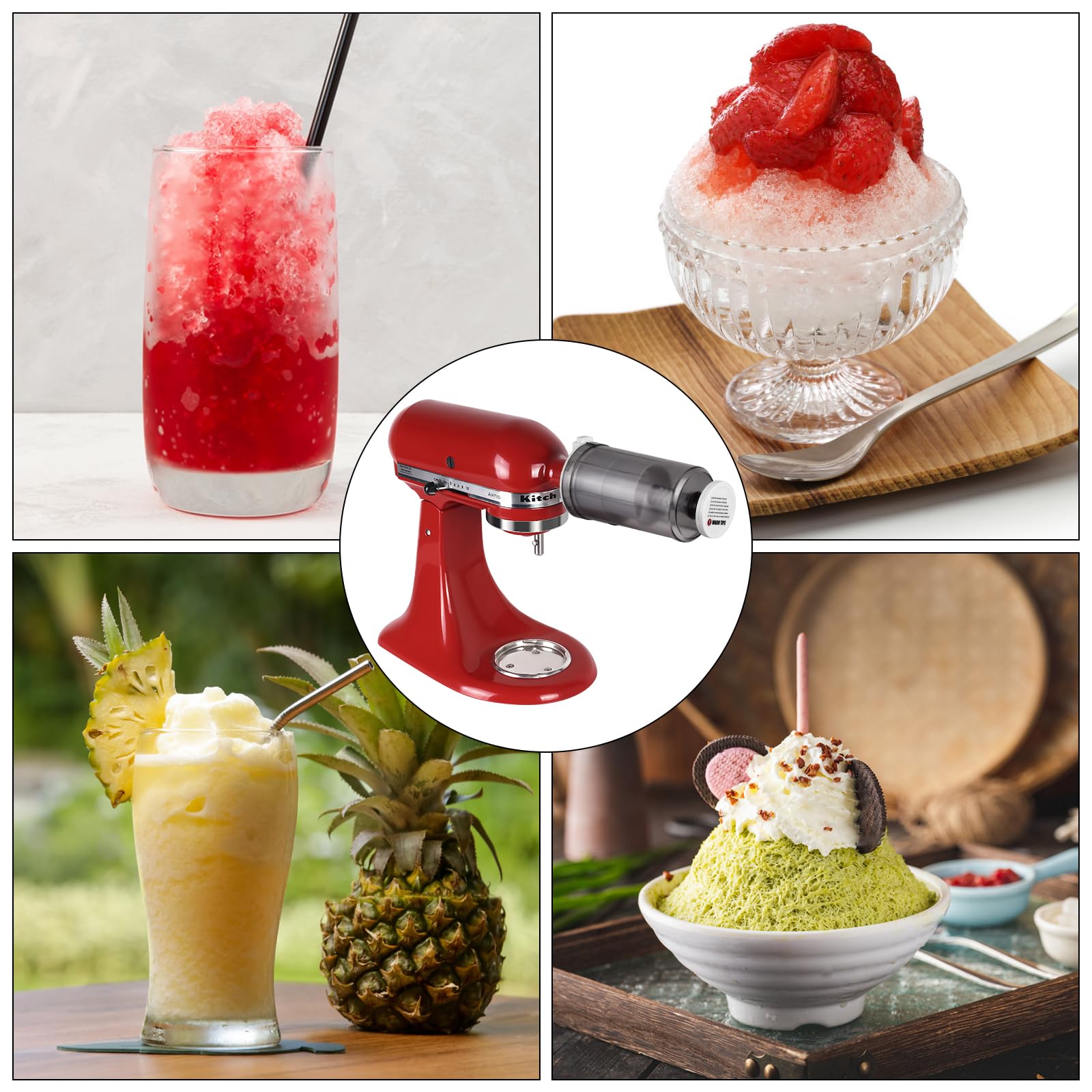 LETOMS Ice Shaver Attachment for KitchenAid Stand Mixer, Ice Crusher Machine for Milk, Fruit Juice, Shaved Ice Maker with 8 Ice Molds