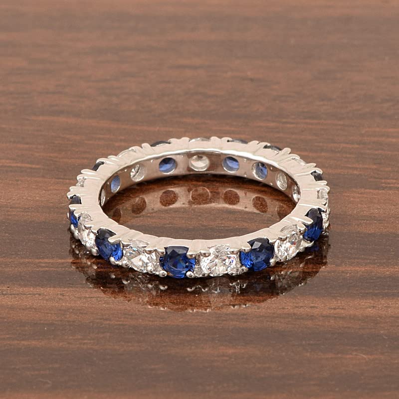 Full Eternity 2 Ctw Multi Choice Gemstone Birthstone Sterling Silver Women Wedding Stackable Ring Larimar, Sz7