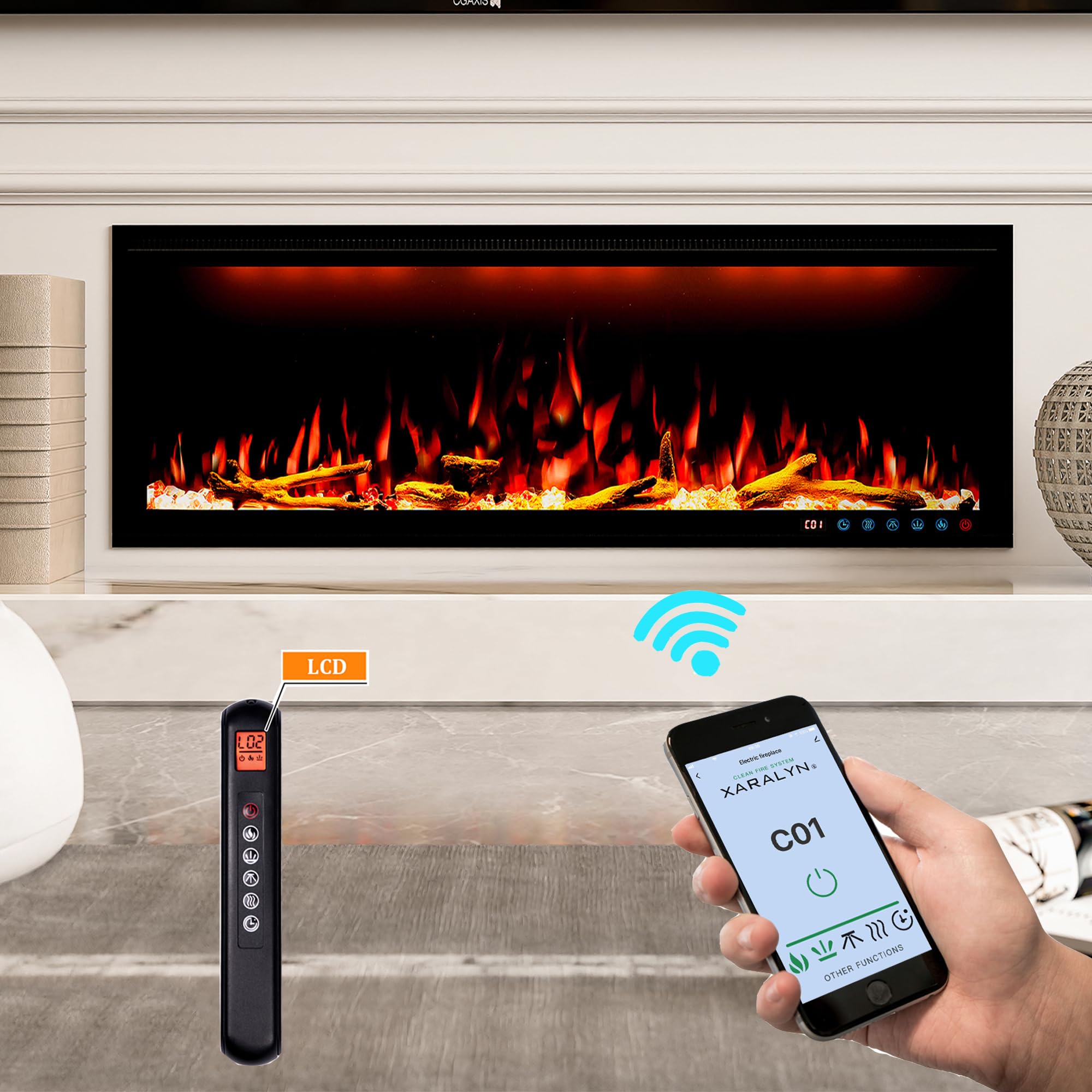 Fire Places Electric Fireplace Heater 30" Recessed Led Fireplace Wall Electric Fireplace Inserts with Timer, Remote Control, Adjustable Flame Color 750w/1500w