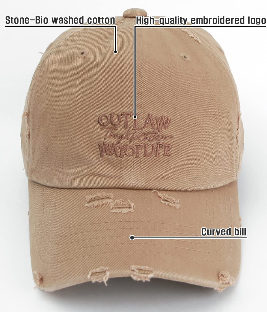 Flipper Thuglife Mixed Logos Stone Washed Cotton Vintage Bullet Holes Unconstructed Distressed Baseball Cap Dad Hat Ballcap (Medium ~ Large, D.Beige)