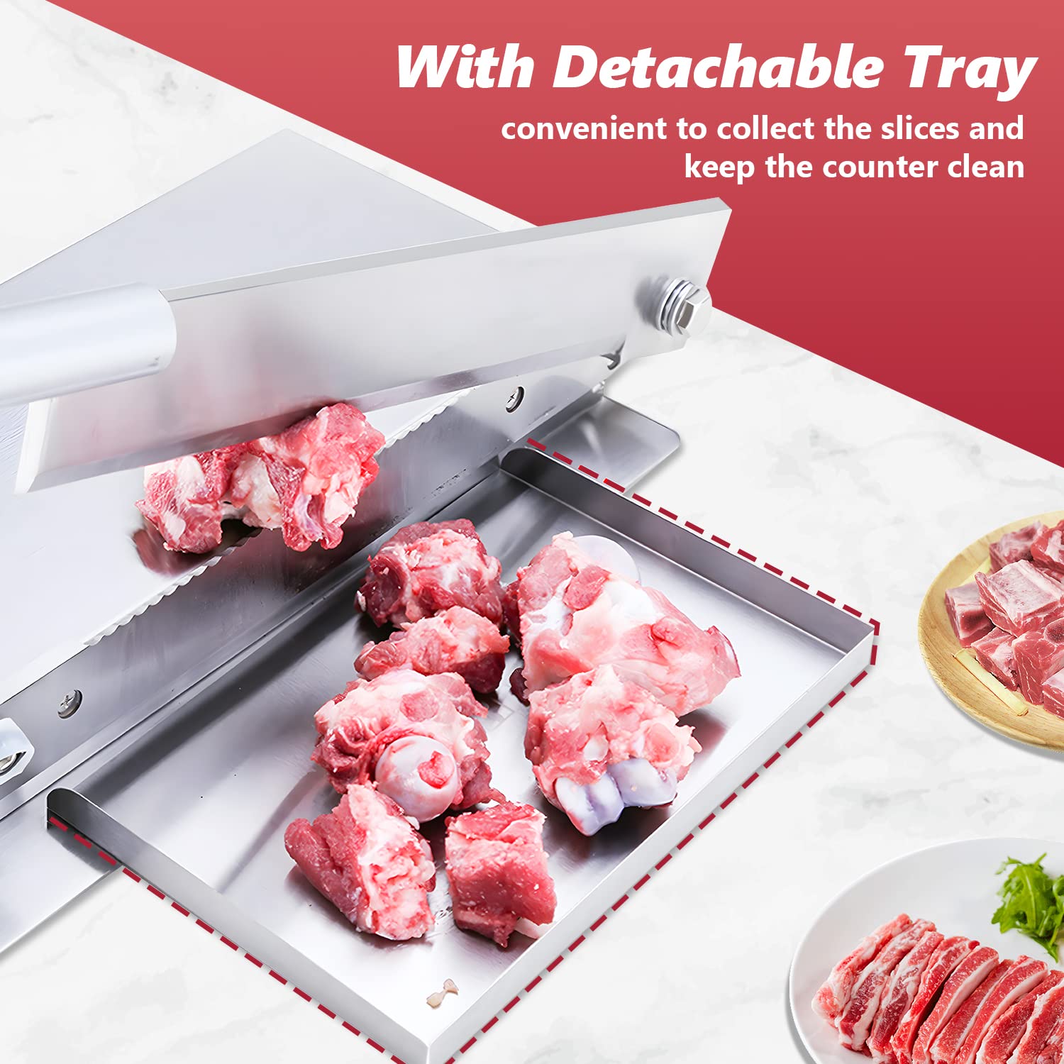 LANUEVA Manual Meat Bone Cutter, 16 inch Heavy Duty Jerky Slicer Chicken Cutting Machine for Butcher Home & Commercial Use, Ribs Meat Chopper with Knife Sharpening Rod