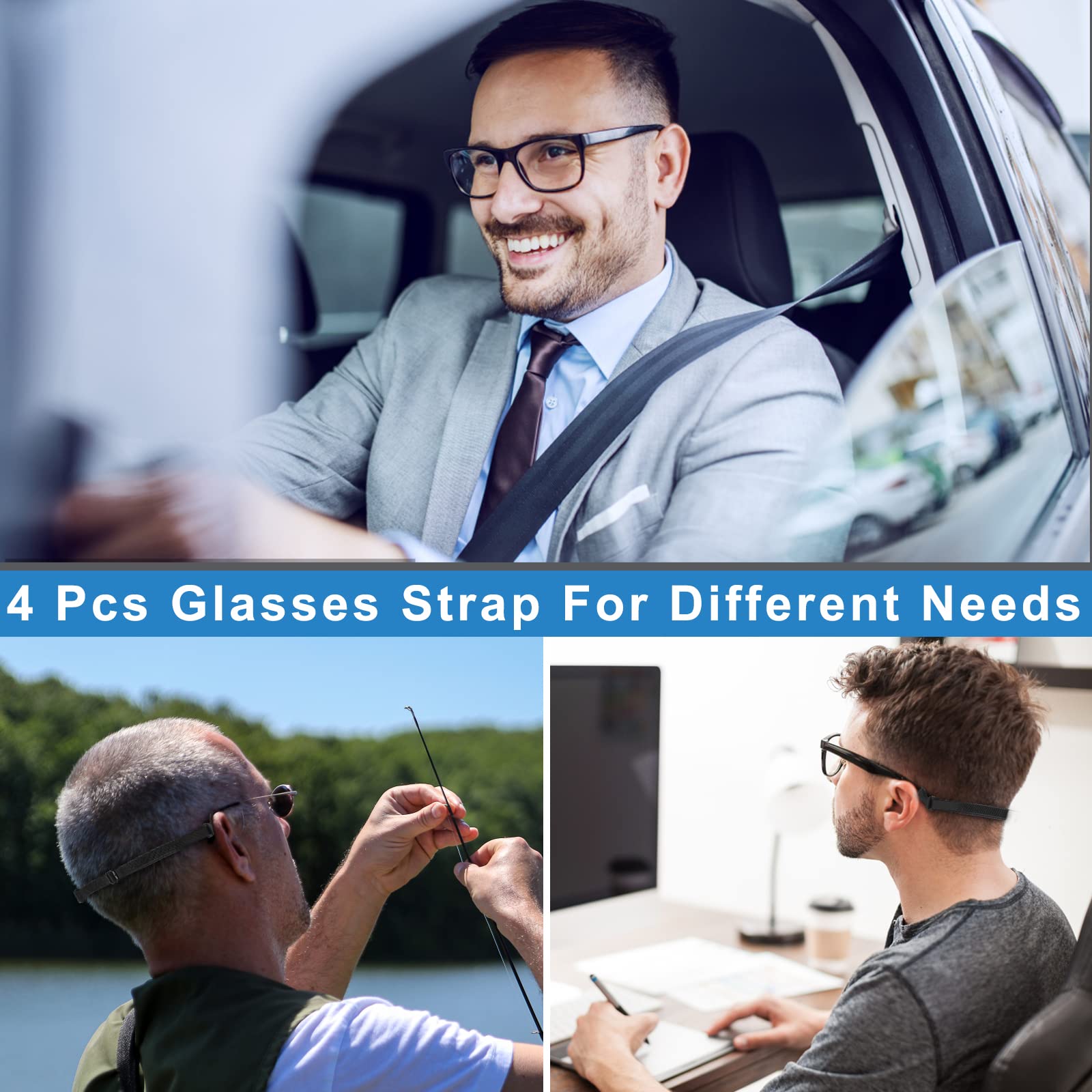 HDZW 4pcs Adjustable Glasses Strap - No Tail Anti-Slip Eyeglasses Strap - Sports Sunglasses Strap - Eye Glasses Holders Around Neck for Men, Women, and Kids - Secure and Comfortable Eyewear Retainer
