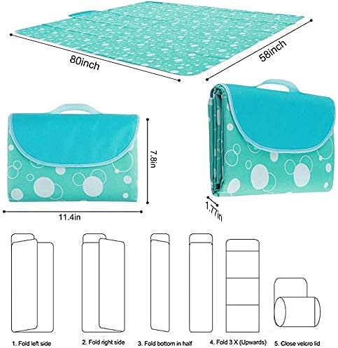 FUMISO Picnic Blanket, 80''x59'' Extra Large Beach Blanket, Waterproof & Sand-Free Mat for 4-6 Adults' Camping, Hiking & Picnics (Blue, Bubble)