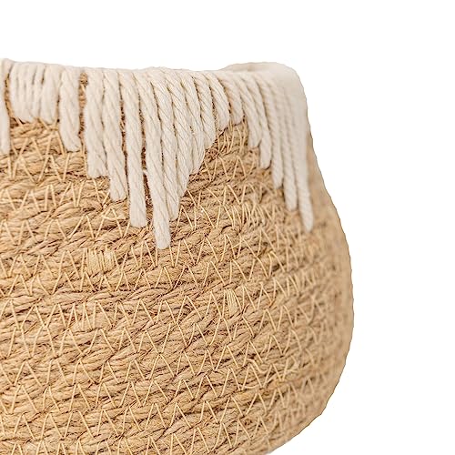 Foreside Home & Garden Woven Tapered Basket Jute & White Cotton Rope
