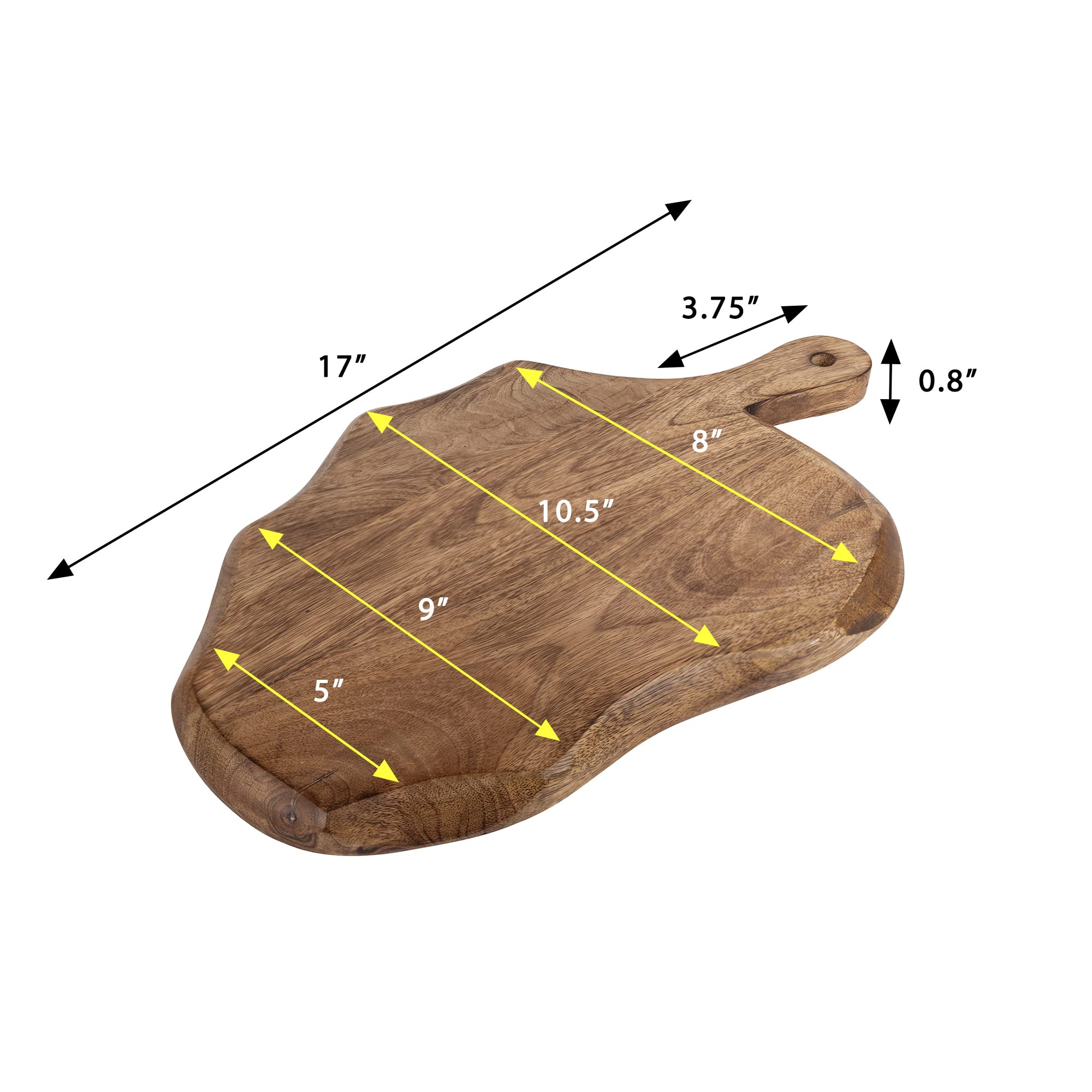 GoCraft Wooden Cutting Board with Handle | Mango Wood Leaf Shape | Chopping, Prep, Serve Board | Charcuterie Platter - 17" x 10.5"