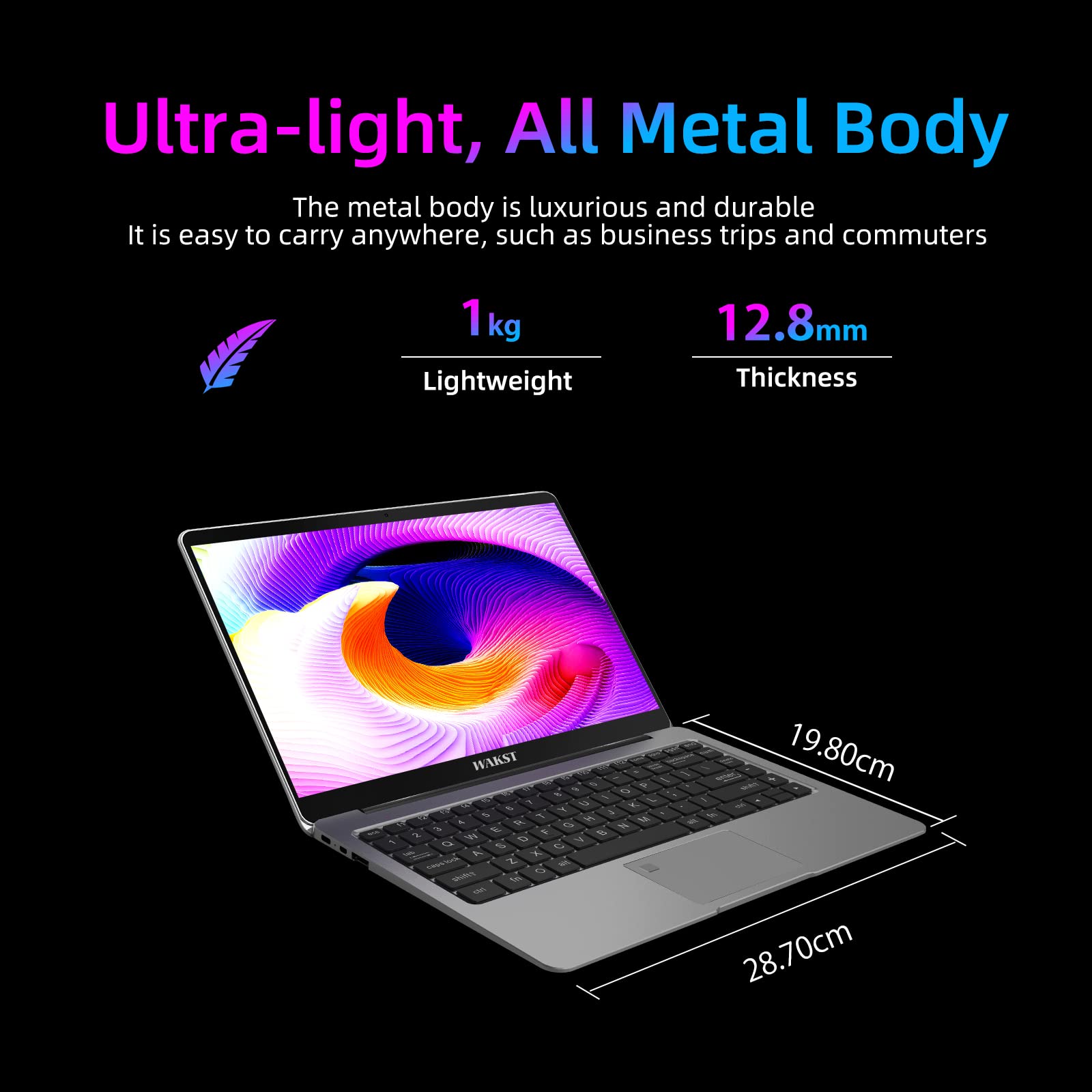 Laptop 12.5 Inch Win11, Celeron N4100 with 8GB RAM+256GB SSD, 2K 2560 * 1440 Sharp LCD, Finger Print, Backlit Keyboard, 5G/AC WiFi, Thin &Light Notebook, All-Metal Body, BT4.2