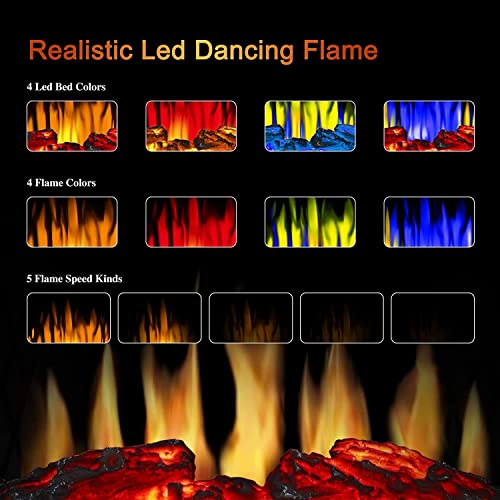 Electric Fireplace Stove Heater,Electric Fireplace, Fireplace Heater with 3D Logs and Realistic Flame,1500w,Blue