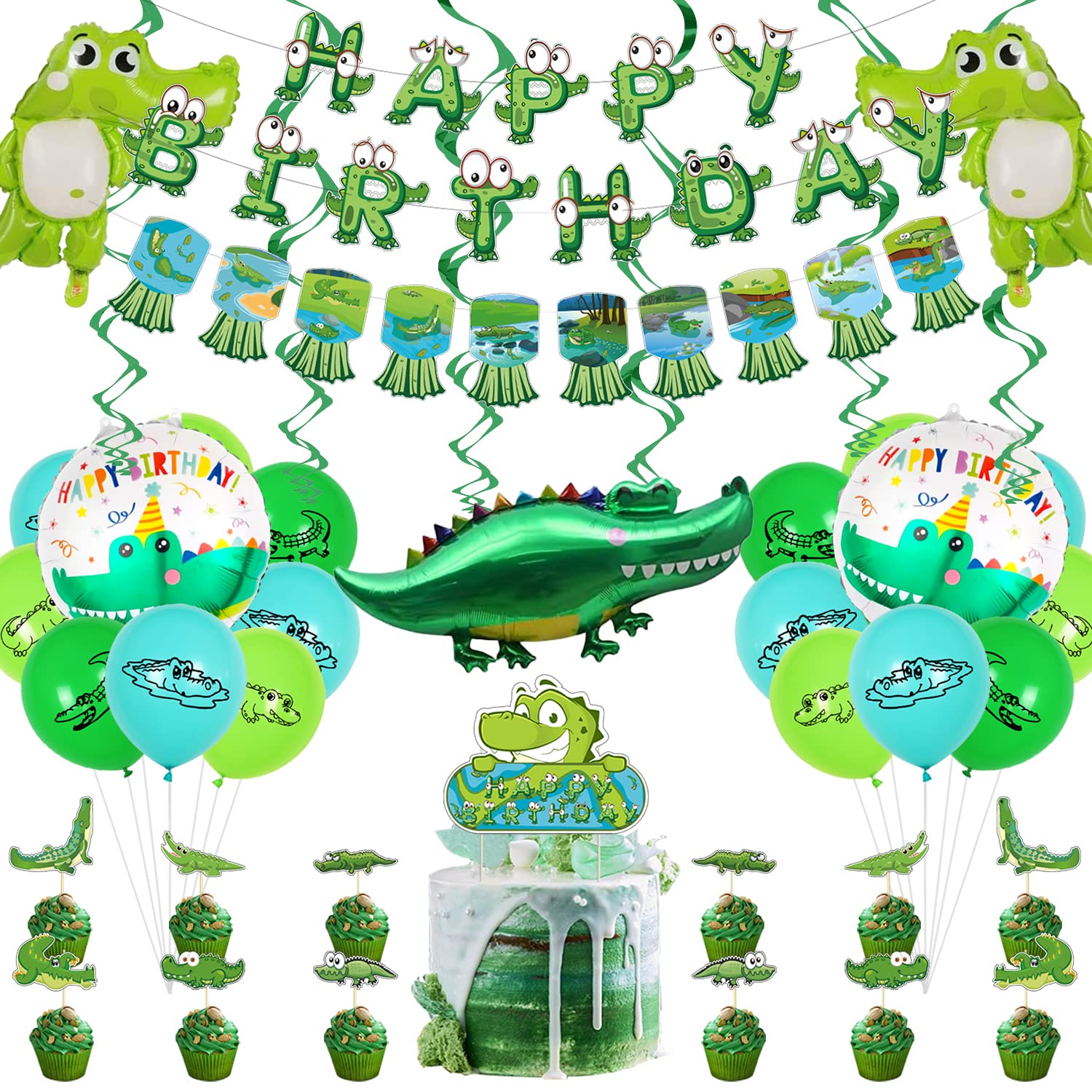 Forest crocodile theme birthday decorations children's creative party supplies animal birthday party supplies (B)
