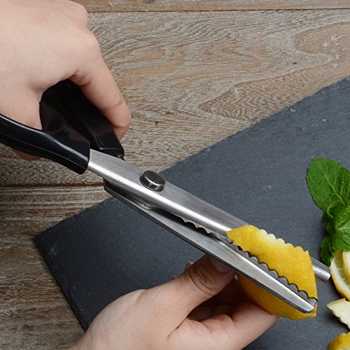 Fabric Pinking Shears Craft Scissors,Serrated Scalloped stainless Steel Handled Professional Sewing black Scissors, Scissors for Leather, Tailoring, Paper Crafts Hand shears etc. (Scalloped7mm)