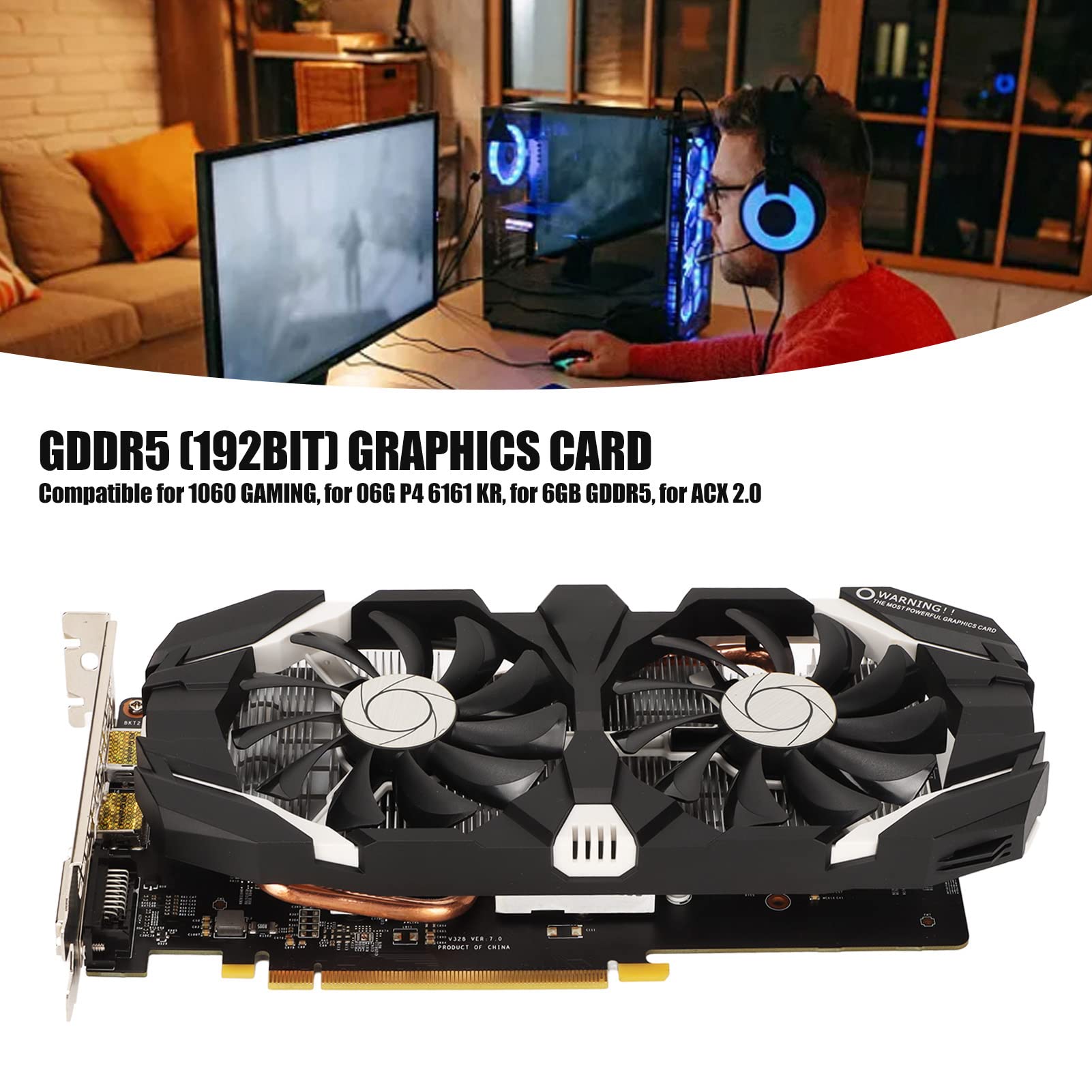 GOWENIC GTX 1060 Graphics Card, 6GB/5GB/3GB GDDR5 Gaming Graphics Card 192bit 4K HDR 8008MHz Memory Frequency, HDMI DVI DP Interface, Dual Fans(6GB)