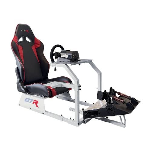 GTR Simulator GTA Model Silver Frame with Adjustable Leatherette Racing Seat Gaming Simulator Cockpit Chair | RS30 Wheel | V3 Pedal Setup (GTA with RS30 Wheel & V3 2-Pedal Setup)