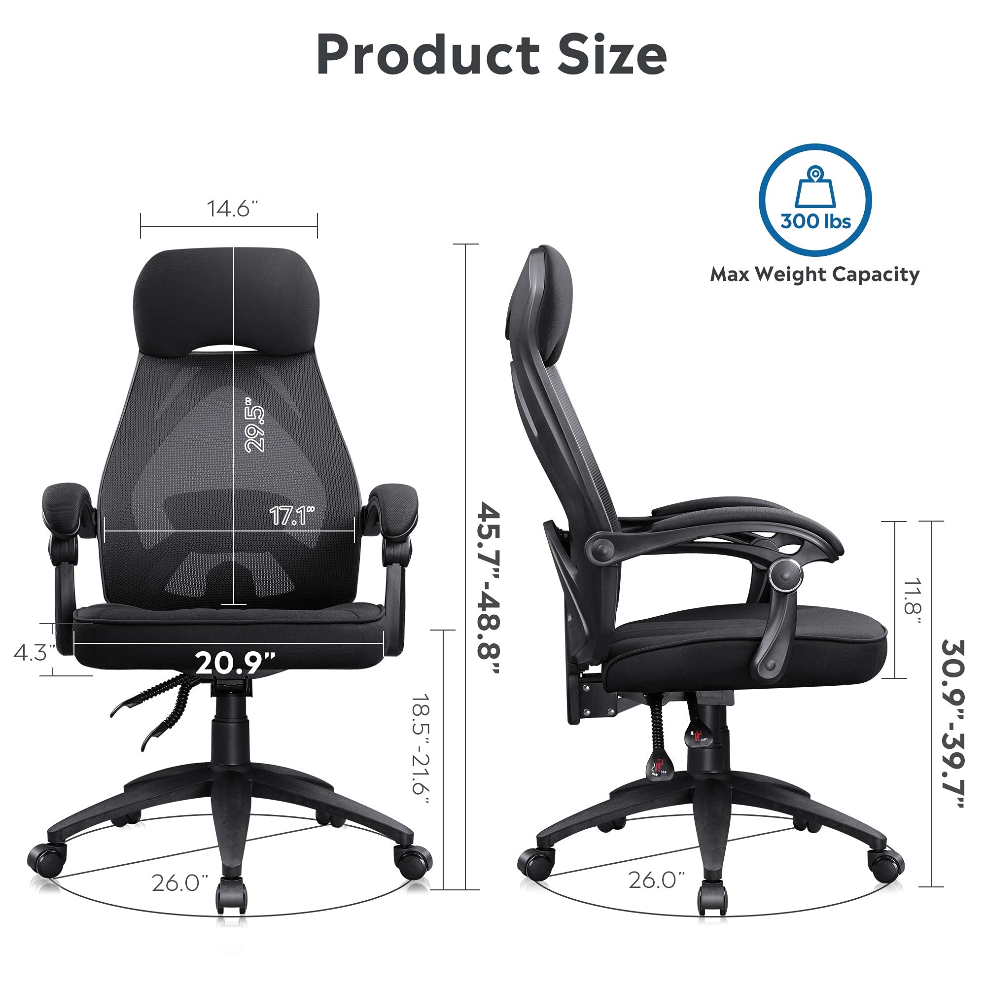 DEVAISE Ergonomics Recliner Office Chair, High Back Mesh Computer Desk Chair with Adjustable Lumbar Support, Black