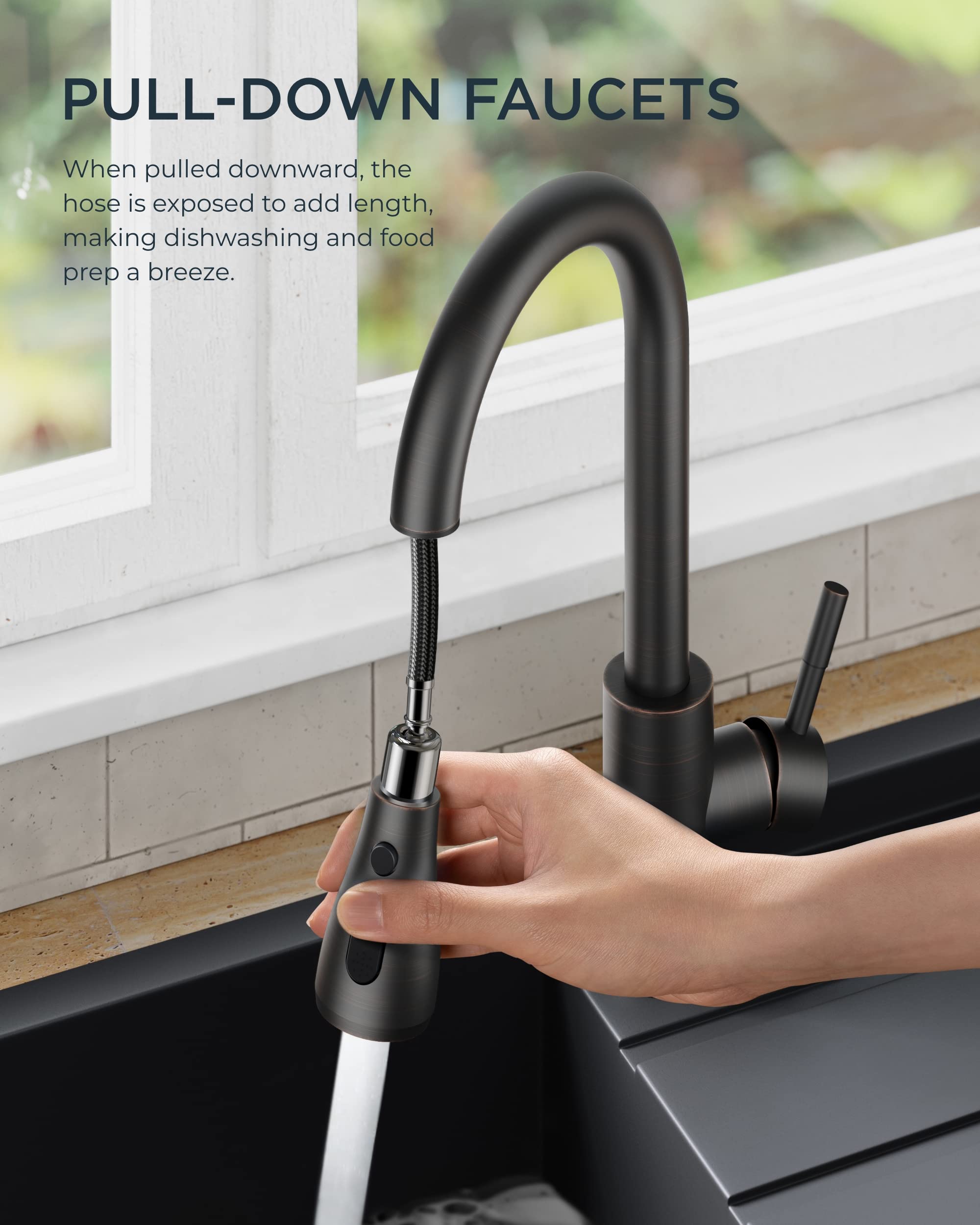 FORIOUS Kitchen Faucet with Pull Down Sprayer, High Arc Single Handle Kitchen Sink Faucet with Deck Plate, Commercial Modern rv Stainless Steel Kitchen Faucets, Grifos De Cocina, Oil Rubbed Bronze