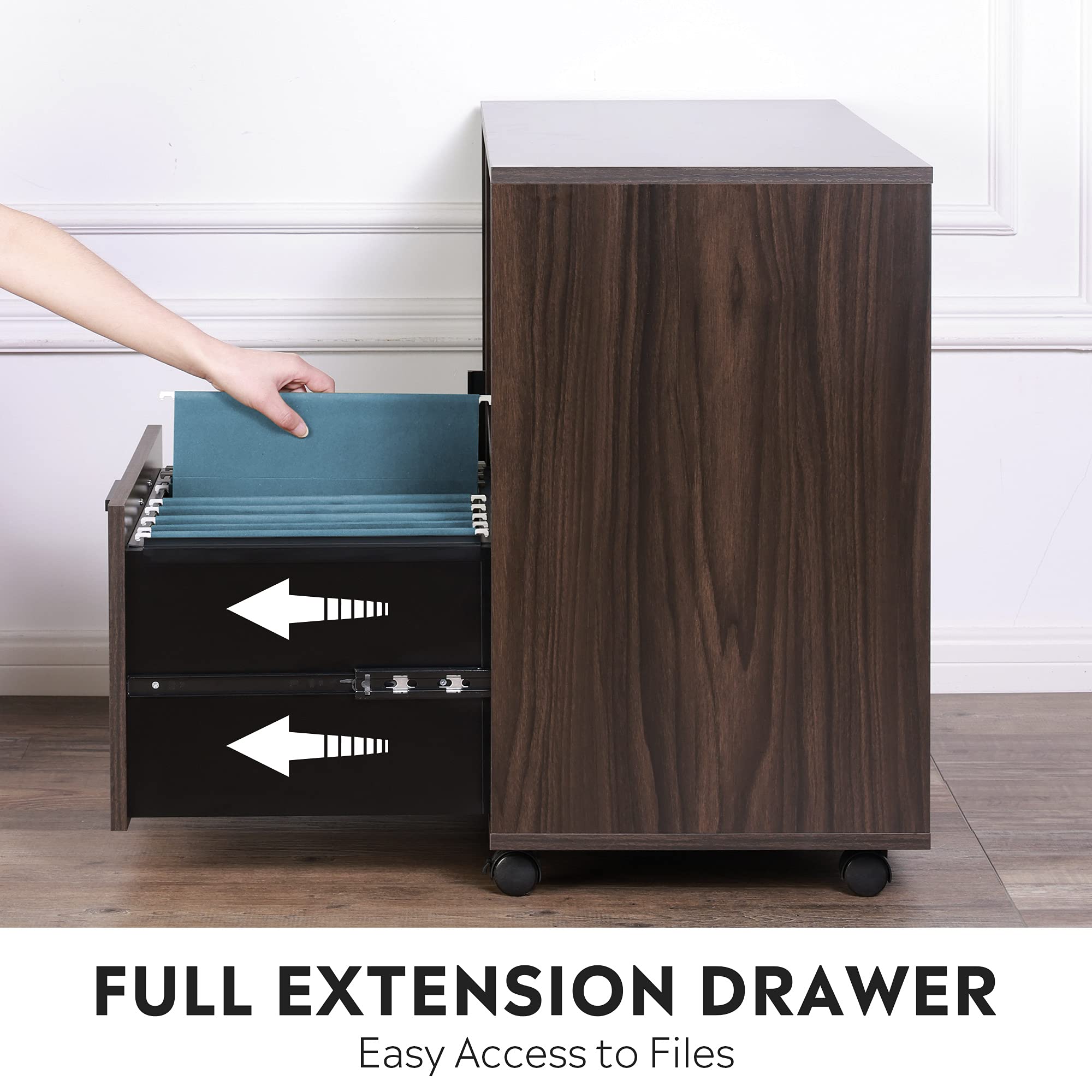 DEVAISE Wood Lateral File Cabinet with 1 Drawer, Printer Stand with Storage Door and Shelves, Large Mobile Filing Cabinet for Home Office, Walnut