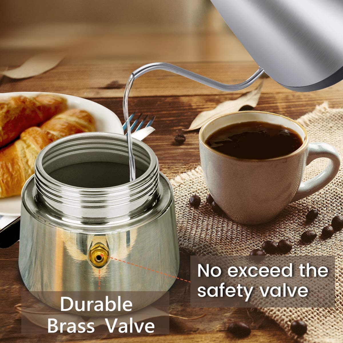 Godmorn Stovetop Espresso Maker, Moka Pot, Percolator Italian Coffee Maker, 300ml/10oz/6 cup (espresso cup=50ml), Classic Cafe Maker, stainless steel , suitable for induction cookers