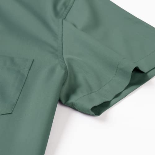 FAHIZO Men's Short Sleeve Dress Shirt Regular Fit Soild Casual Business Stretch Button Down Shirts with Pocket, Green-L