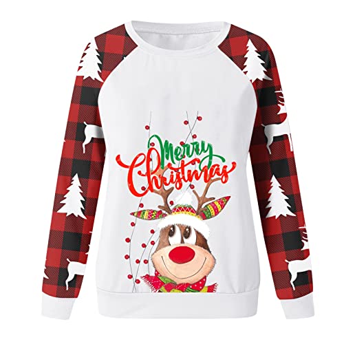 GuangYuan Women Long Sleeve Tshirt Christmas Print Pullover Large Size Slouchy Sweatshirt Warm Breathable Tunic Tops Fall Sweatshirt White