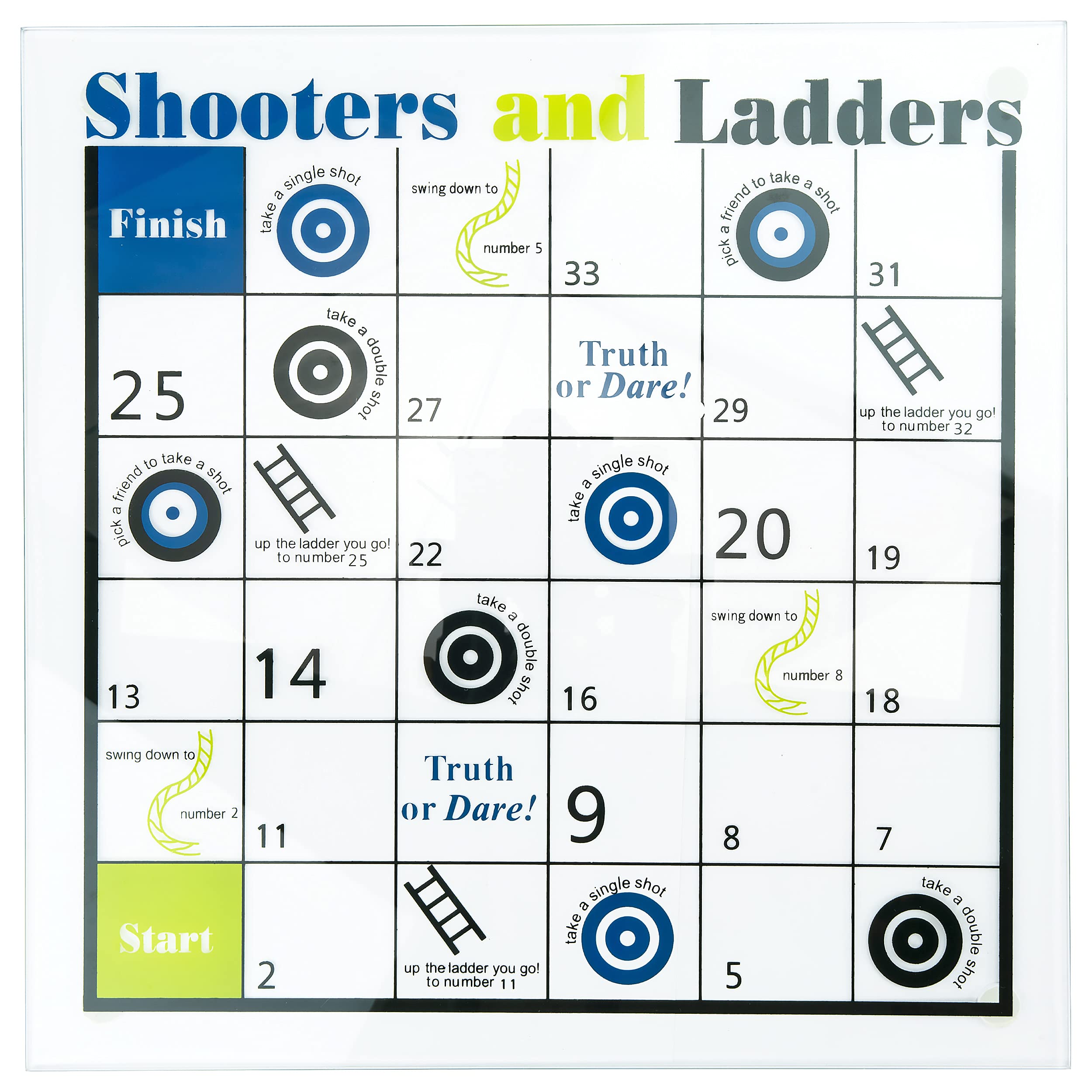 Fairly Odd Novelties Shooters & Ladders Drinking Fun Shot Glasses Party Game Gift, 7 Piece Set, Clear