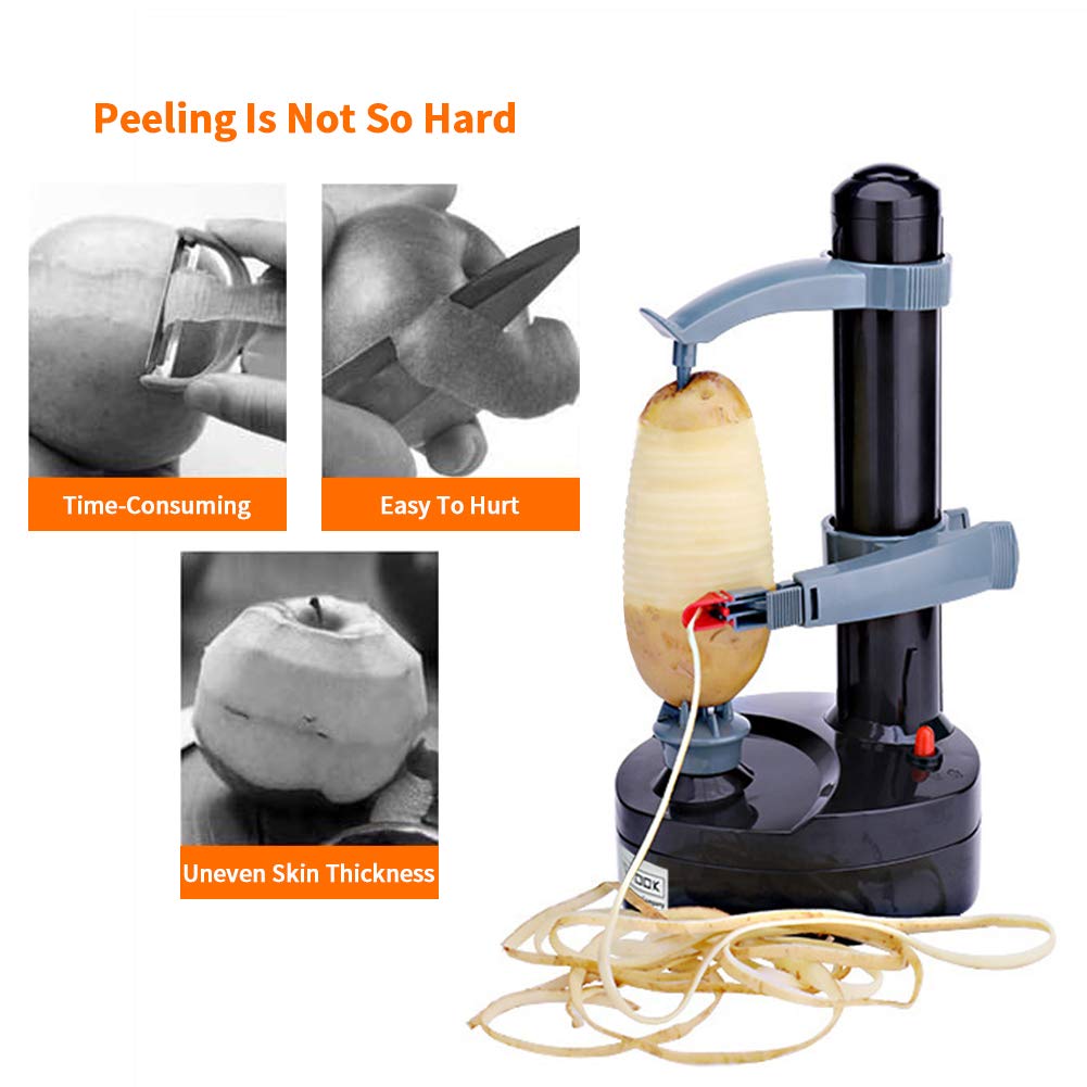 Electric Potato Peeler Automatic Apple Peeler + 18 Replaceable Blades Electric Fruits Vegetables Peeler,COWSTOOK(Black)