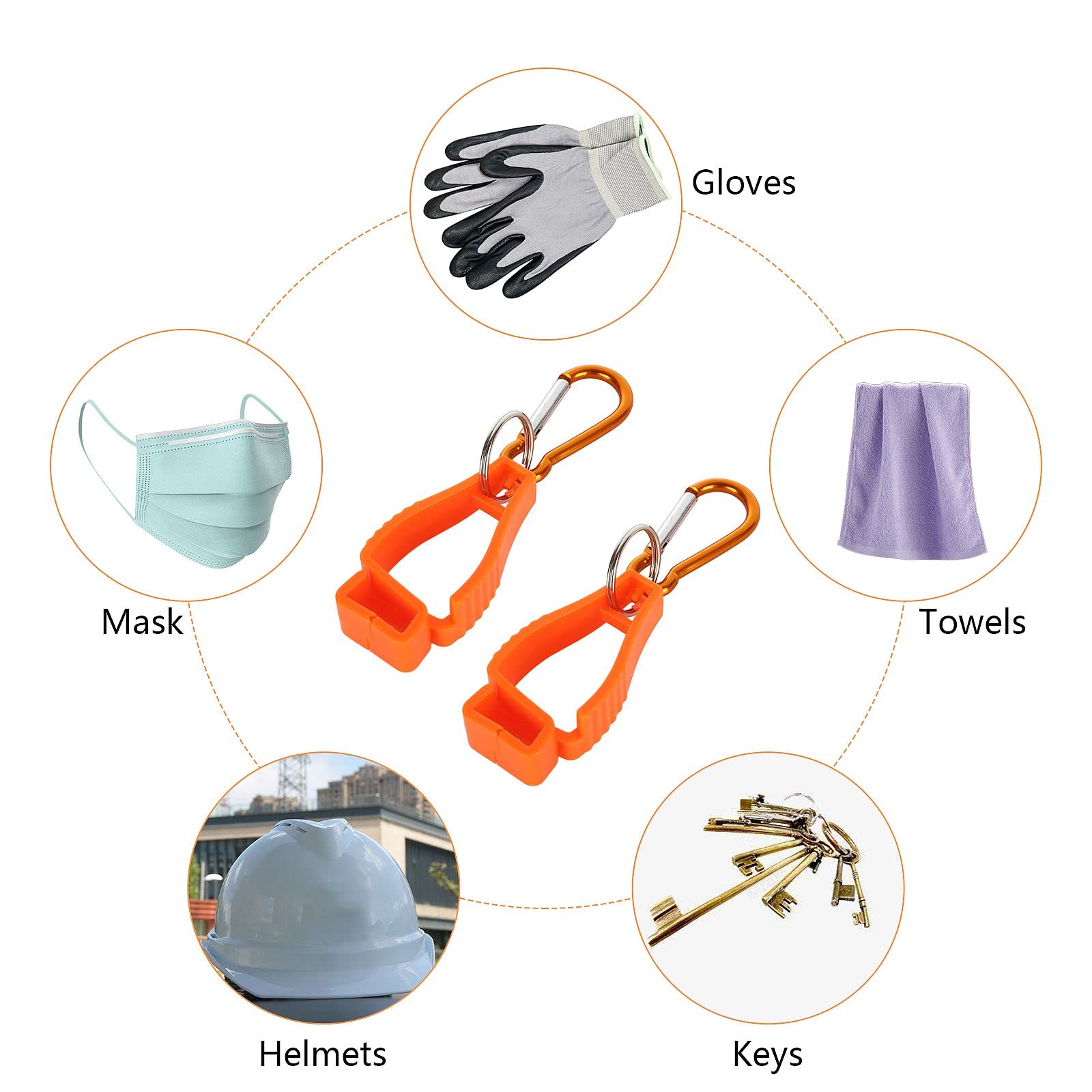 FVIEXE 20PCS Glove Clips for Work, Glove Holder Clip Work Safety Clip for Construction Guard Labor, Glove Grabber Glove Keeper Belt Glasses Helmets Hanger Clamp Catcher (10PCS Black, 10PCS Orange)