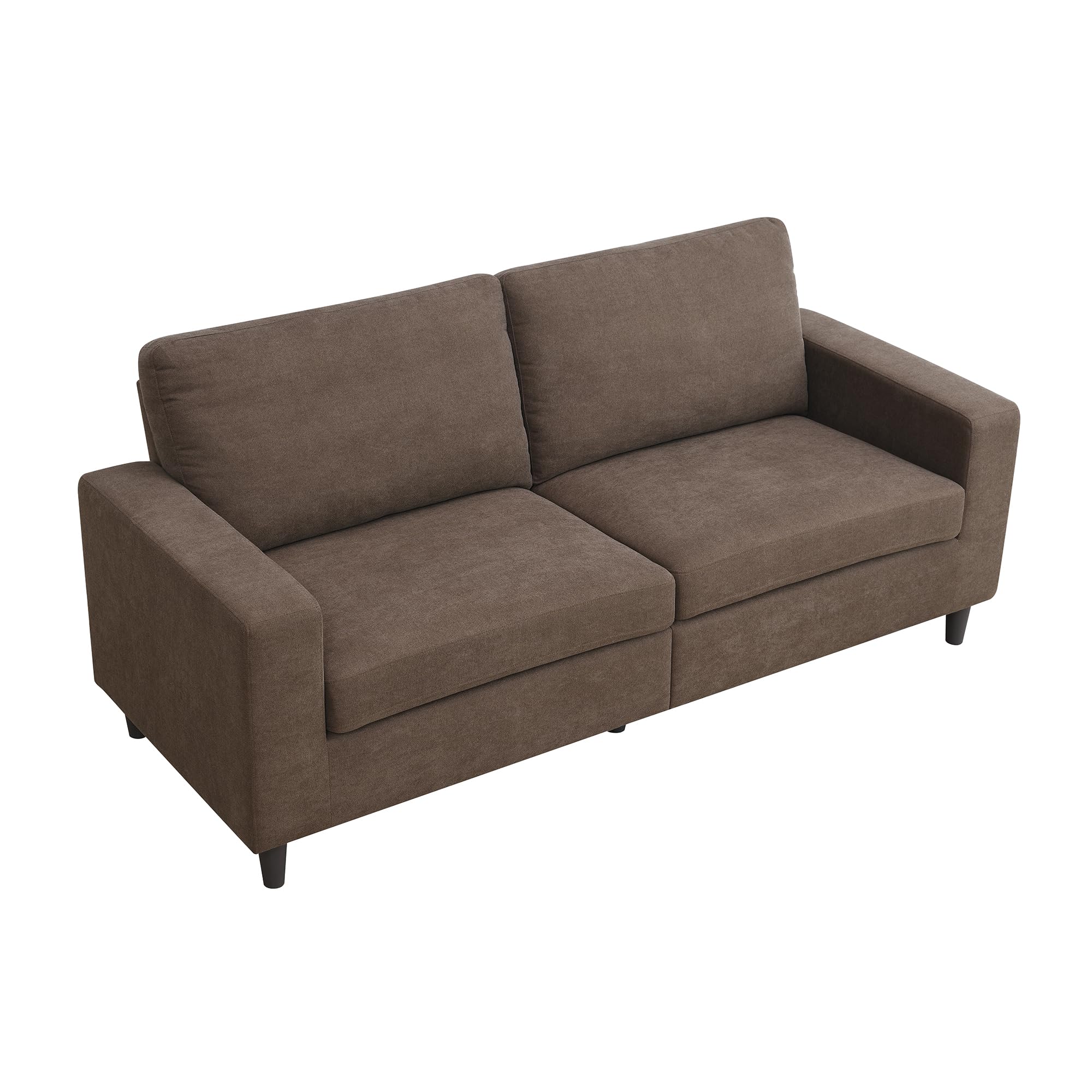 LULUTONG 75.2'' Living Room Modern Brushed Fabric Upholstered Sofa, 3 Seater Couch for Apartment, Dorm, Bonus Room, Office, Studio, Living Room, Bedroom, Solid Wood Frame, Easy Assembly - Brown