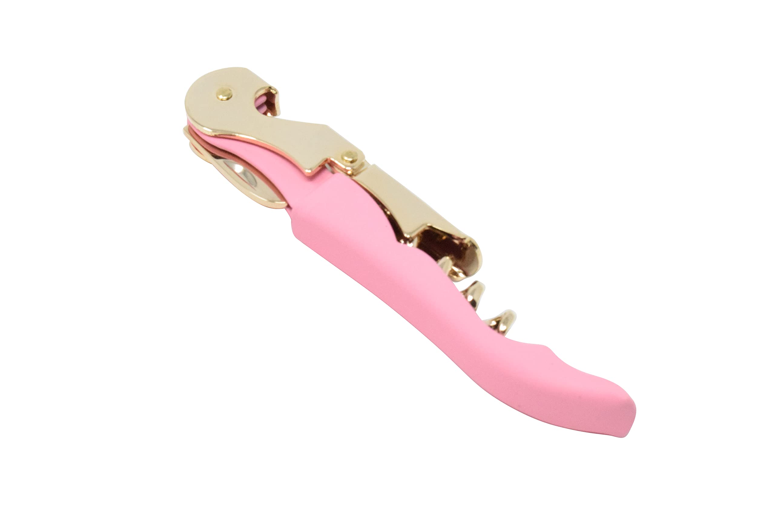 Gold and Pink Soft Velvet Touch Waiters Double Hinge Corkscrew Wine Bottle Opener