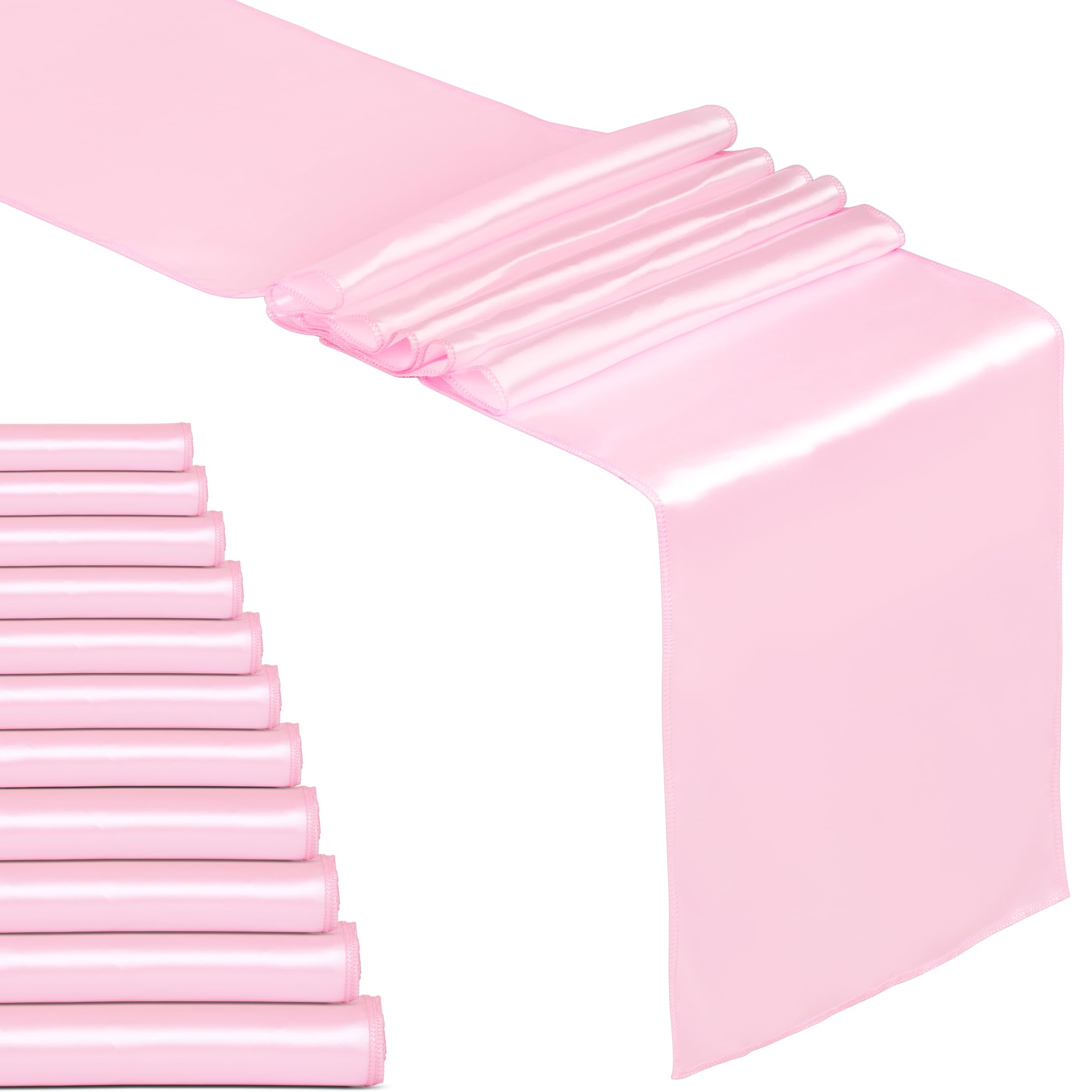 Fynite 12 Pack Satin Table Runner 12 x 108 Inches Long | Baby Pink Satin Table Runner for Party Wedding Banquet Decorations | Bright and Smooth Silk Fabric Party Table Runner - Baby Pink
