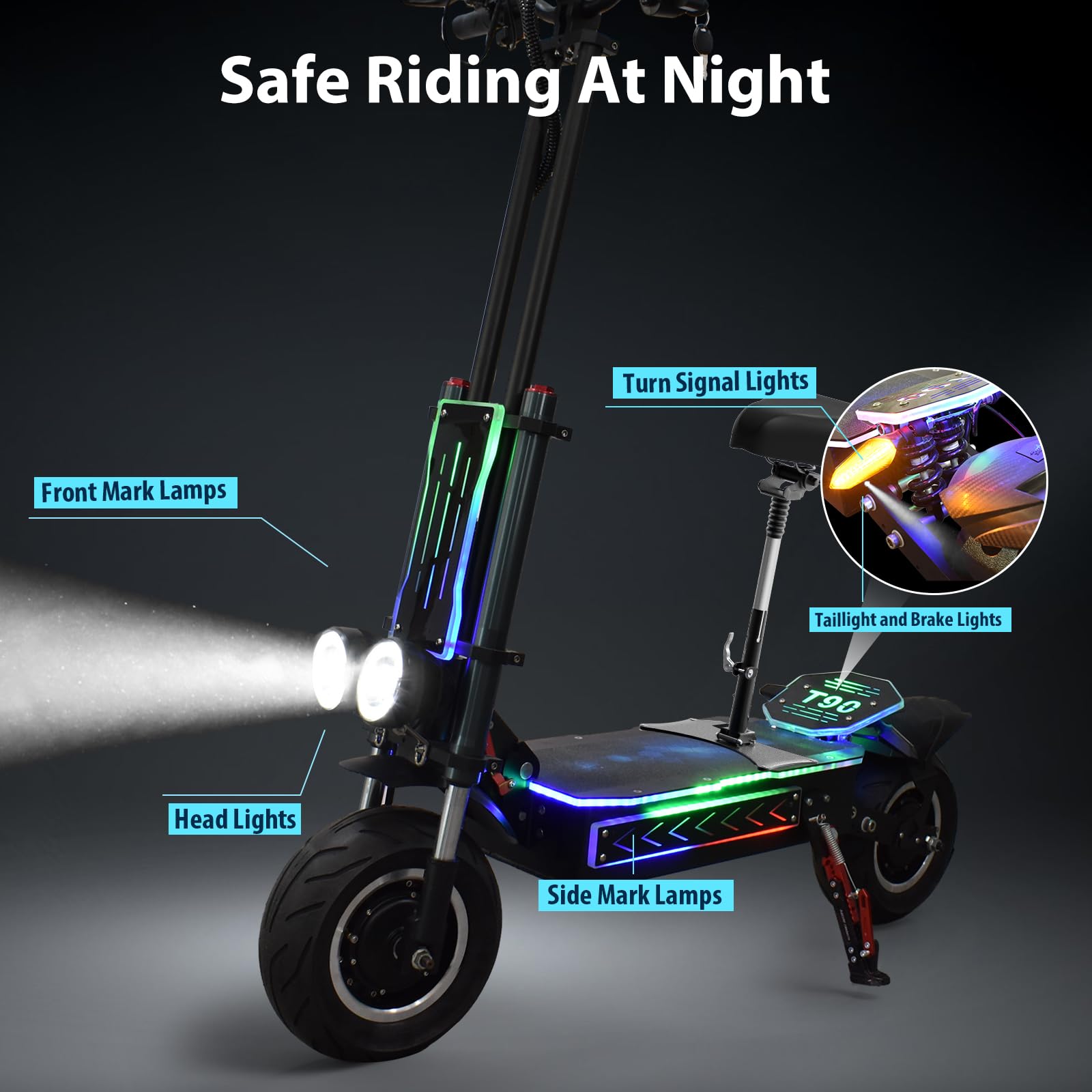 Electric Scooter for Adults, E Kick Scooter with 5600W Powerful Dual Motor, 60 Miles Travel Range, 60V 38.4AH Battery, Max Speed 50Mph, 12" Vacuum Tire Foldable Escooters (T90)