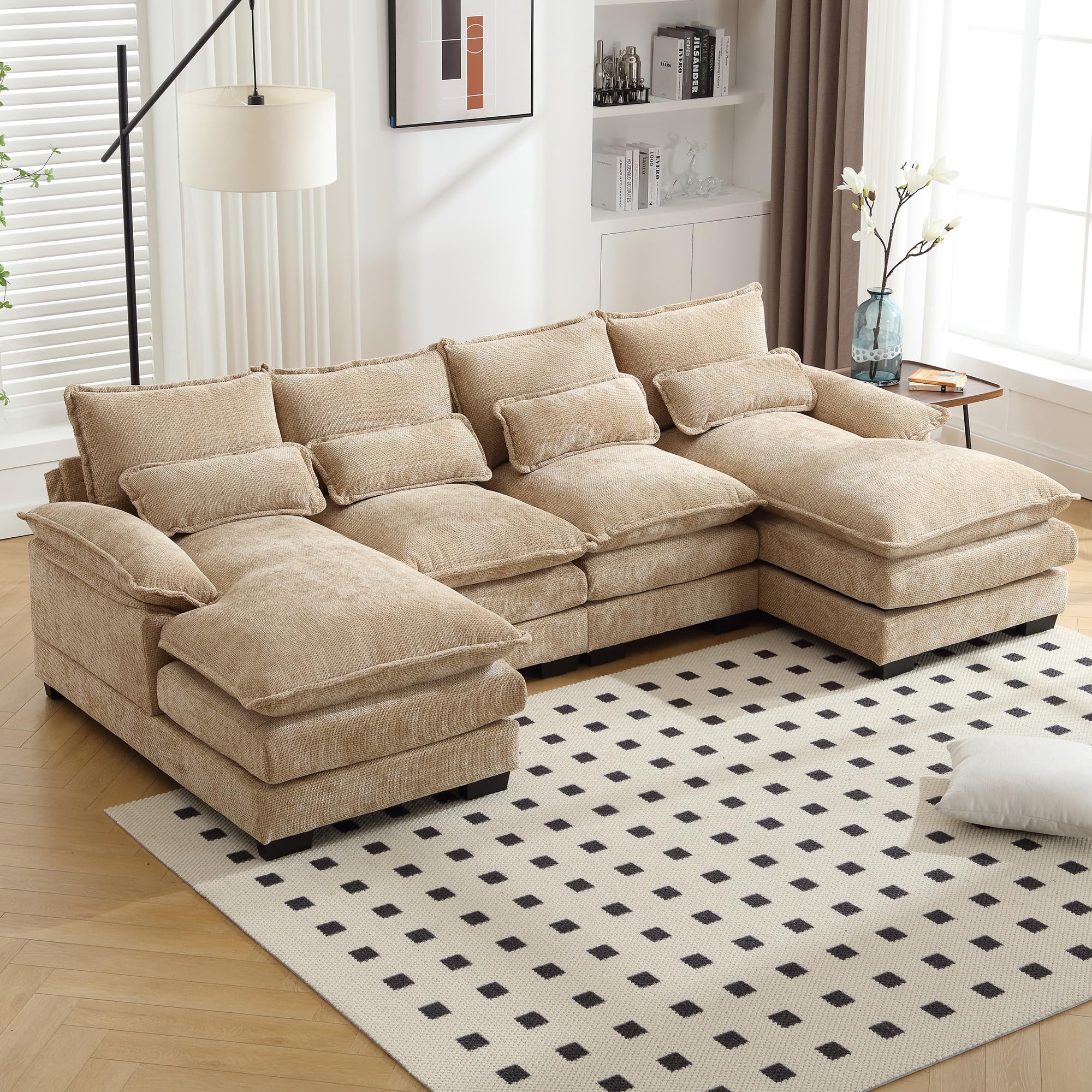 LIFEISLE 110 Inch Extra Large Modular Sectional Sofa, Modern Chenille U-Shaped Sofa with 4 Cushions, Memory Foam Sofa with Double Lounger for Living Room, Office, Reception Room,Emerald-New