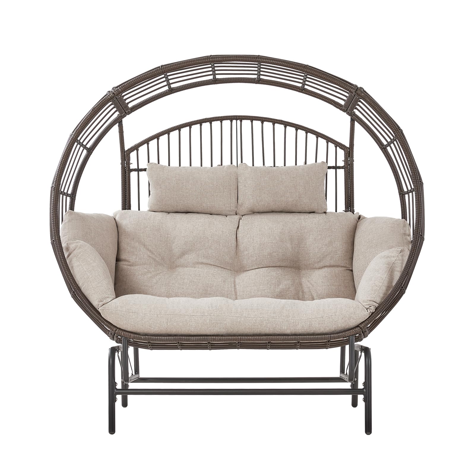 LUMIINOFAMI Outdoor Glider Egg Chair, Oversized 2 Person Egg Rocking Chair with Thick Cushions, Wicker Egg Chair Rattan Porch Furniture Loveseat Lounge Chair for Bedroom Sunroom Backyard(Brown)