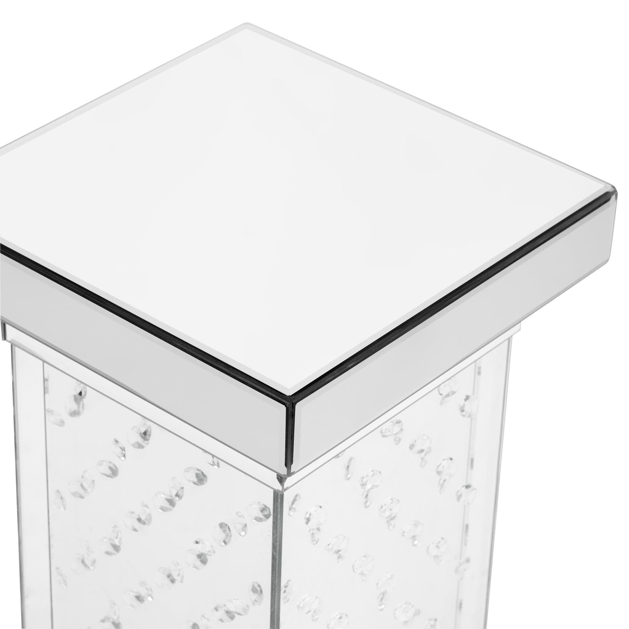 LUMISOL Mirrored Square End Table with LED Lights, Silver End Table with Crushed Diamond, Mirror Silver Side Table for Living Room Small Space, No Assembly Required, Silver