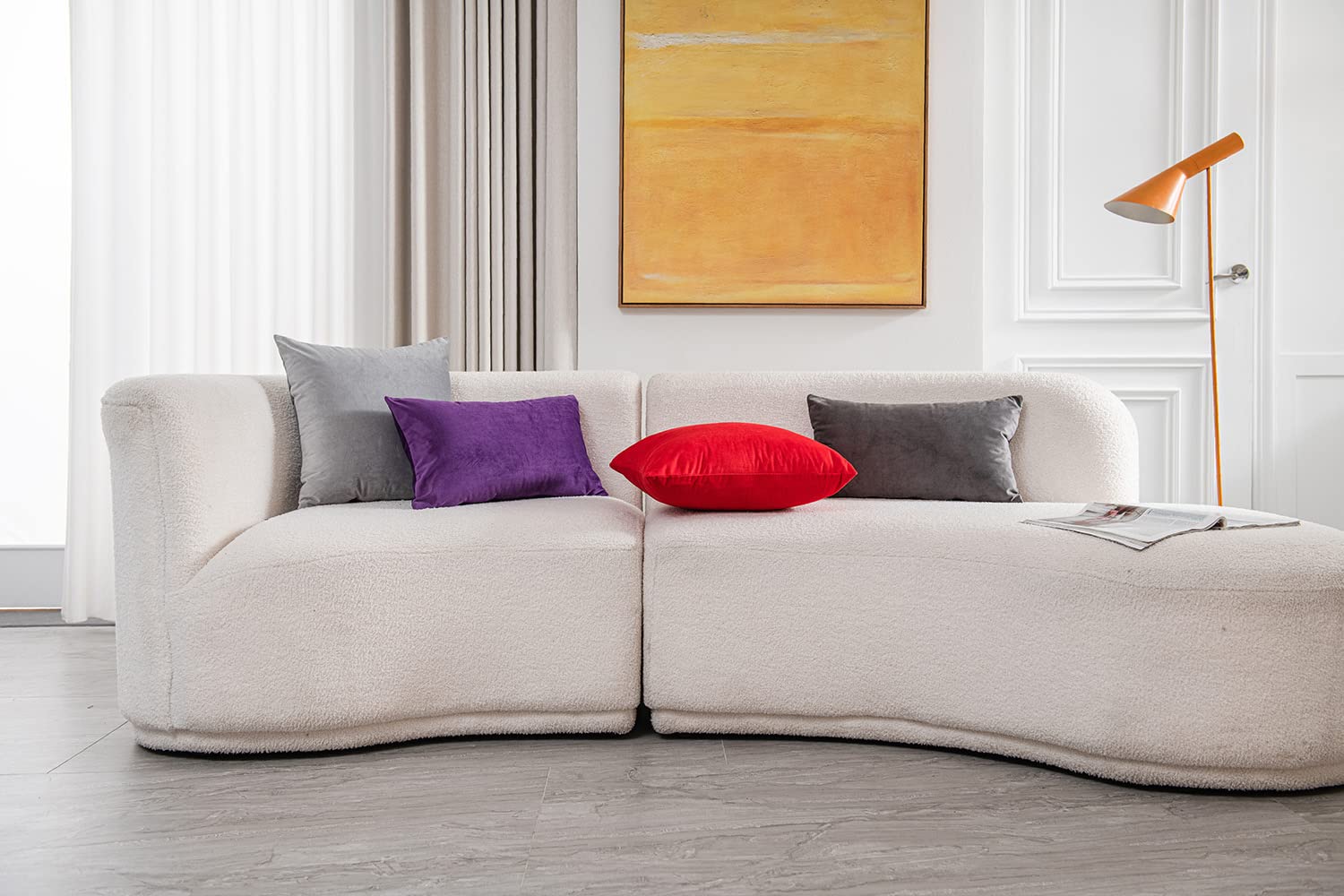 DEZENE Decorative Pillow Cases 20x20 Light-Grey: 2 Pack Cozy Soft Velvet Square Throw Pillow Covers for Farmhouse Home Decor
