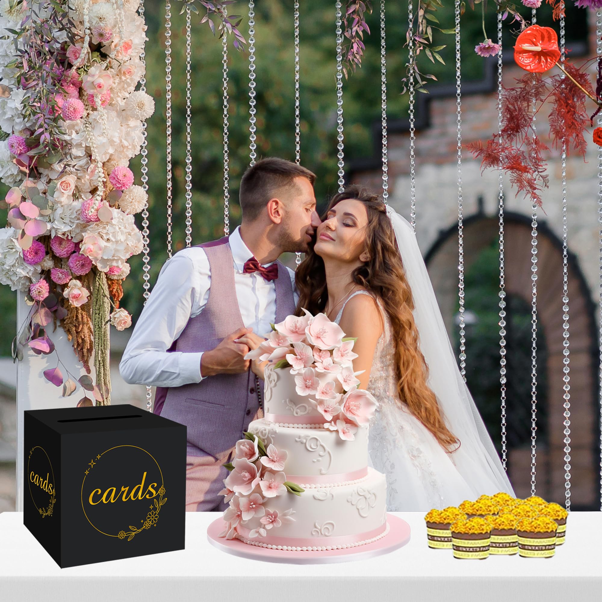 Laroder 1 Pack Black Card Box Wedding Card Box Graduation Card Box Holder Card Box for Party Baby Bridal Shower Funeral Retirement Gold Card Box Cardboard Birthday Card Box Raffle Box