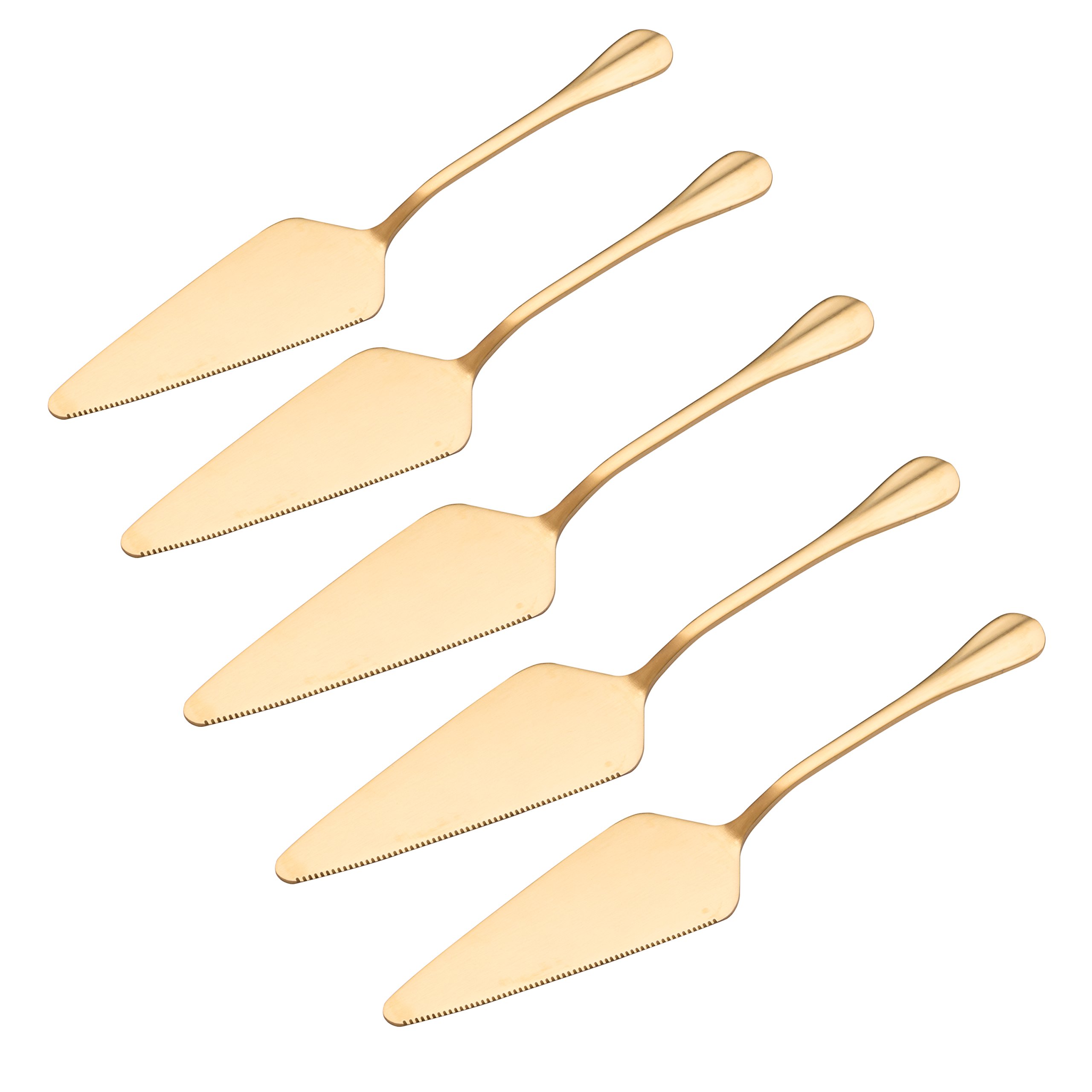 Gold Pie Server Stainless Steel, HOFTEN Cake Pie Pastry Server Set of 5, Professional Dessert Server For Cake Cheese Pie Pizza and more, Serrated Cake Knife (8.93inch Length)