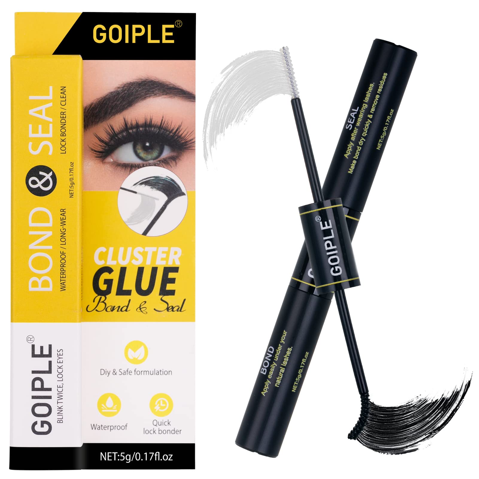Lash Bond and Seal Cluster Lashes Glue, Falselash Glue Super Strong Hold Clear Glue Professional Latex Free Eyelash Glue Waterproof Lash Glue, Lashes DIY Eyelash Extensions False Eyelash Glue