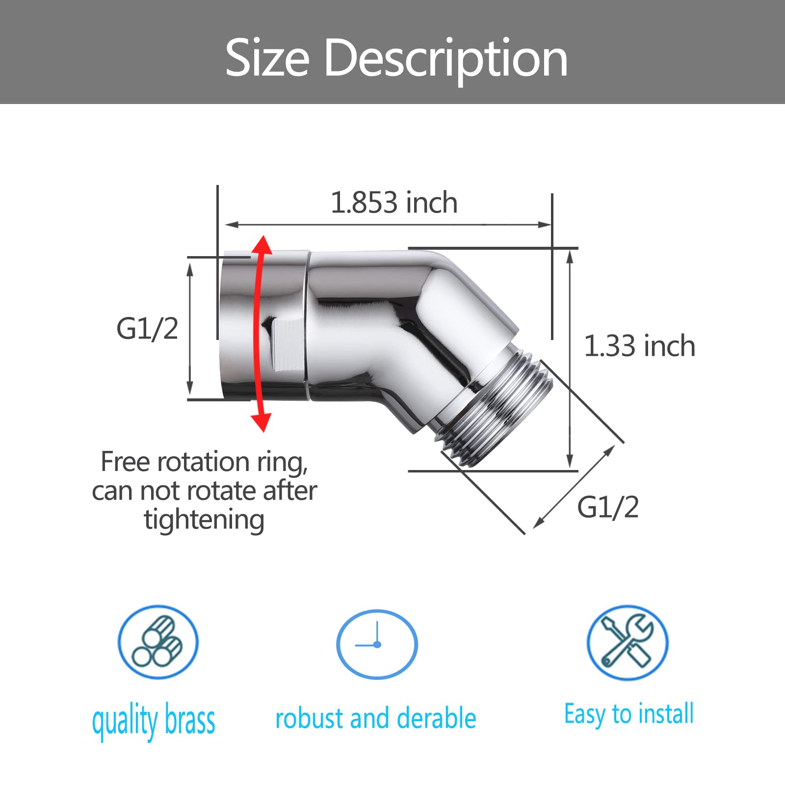 LUOFANT Shower Head Elbow Adapter, Shower Arm Elbow Adapter for Hand Showers and Wall-mounted Showers,Shower Arm Extension (135degree)