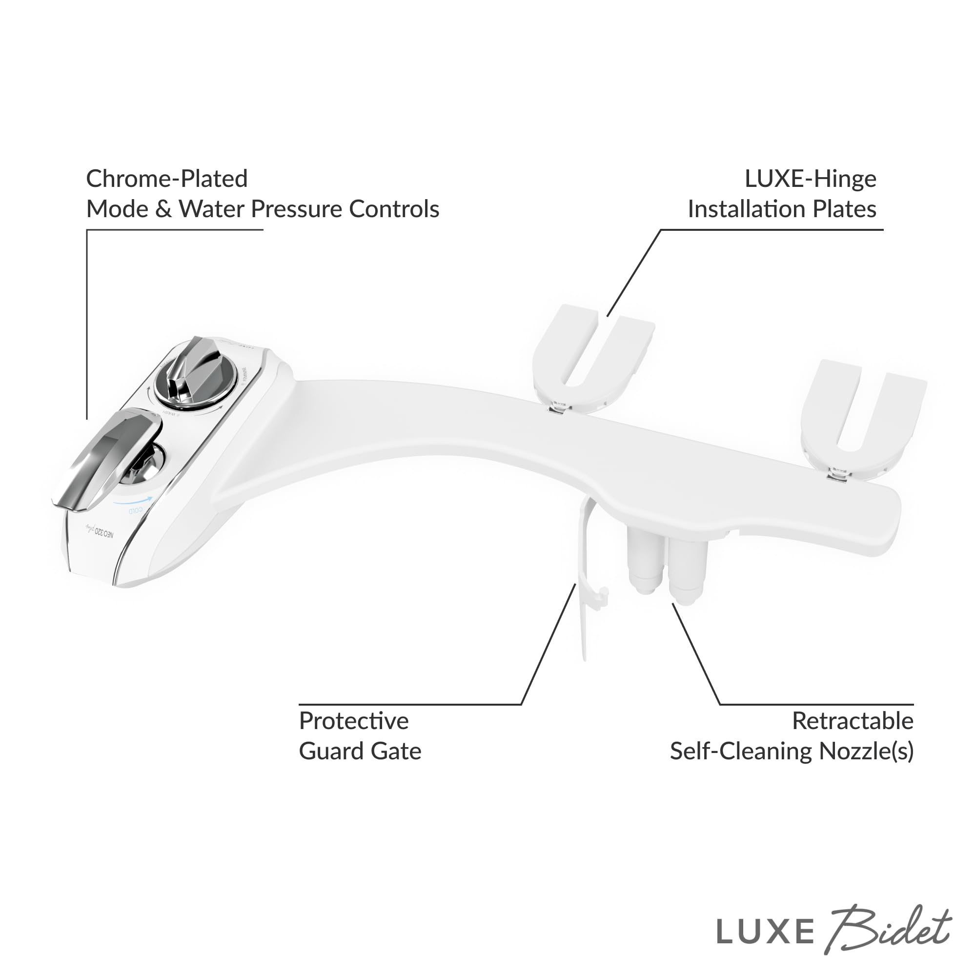 LUXE Bidet NEO 320 Plus Chrome and LUXE Elongated Toilet Seat Bundle