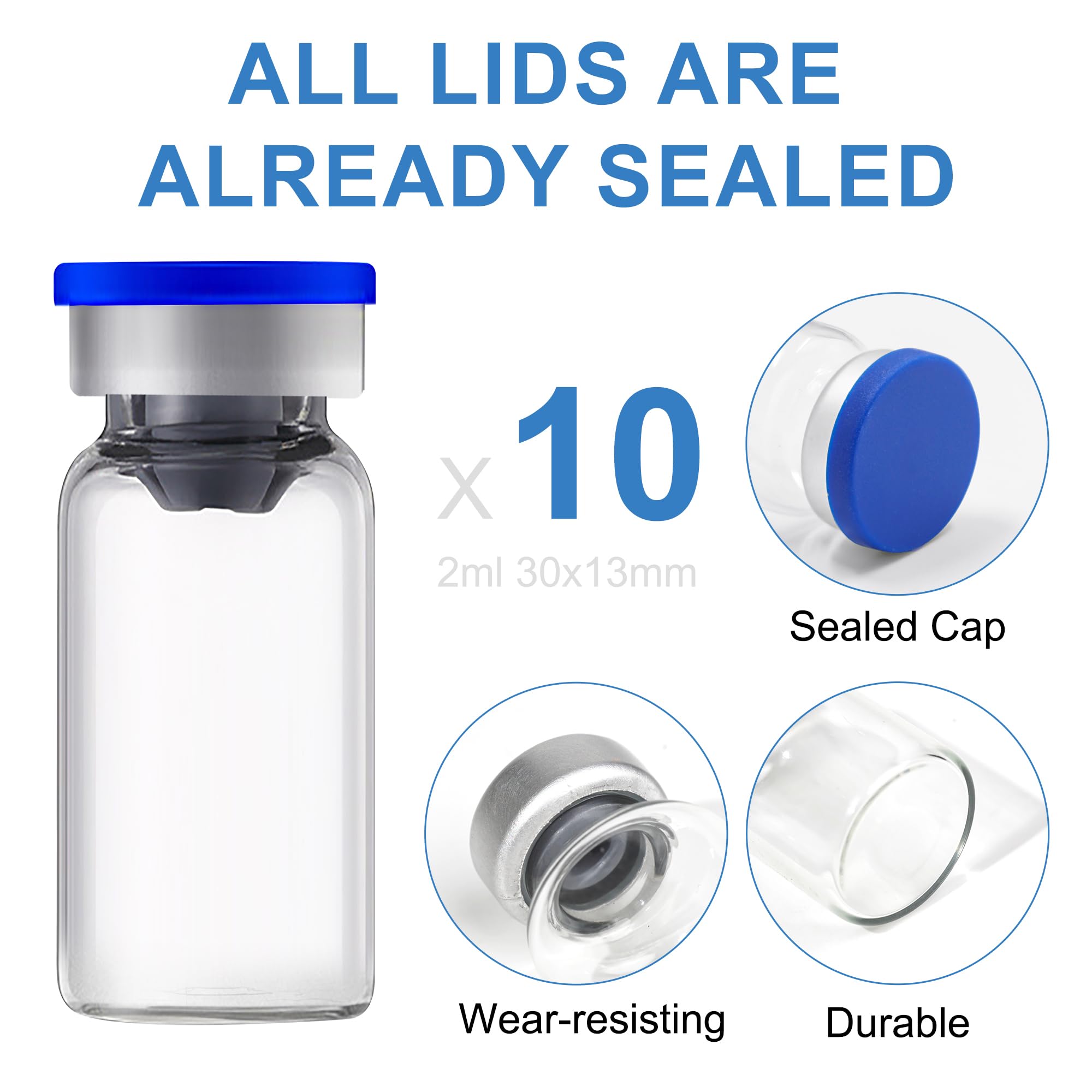 LZHNB 10Pcs 5ml Sealed Vials for Injection, Empty Vial with Self-Healing Injection Port, Transparent Glass Vials with Cap