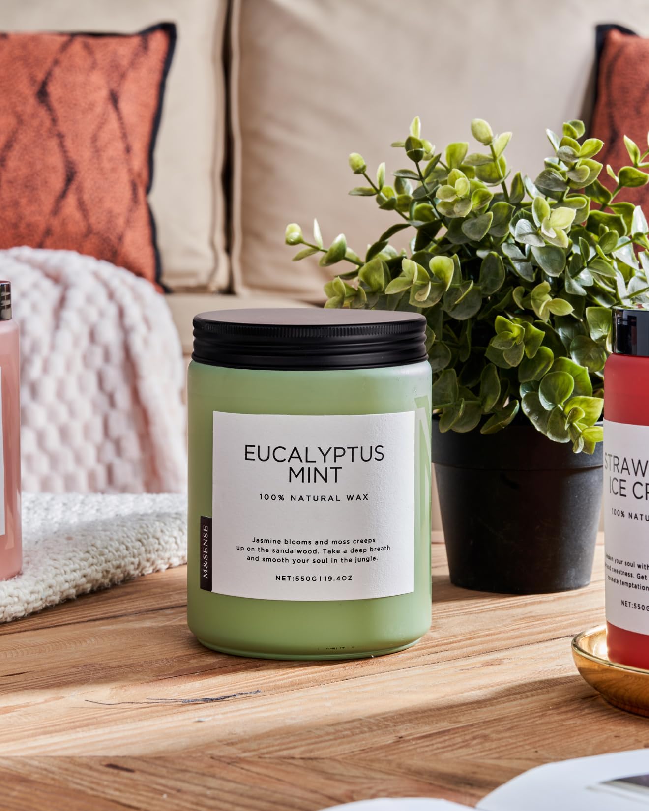 M&SENSE Eucalyptus & Mint Candles for Home Scented, 19.4oz 110 Hours Burn Soy Aromatherapy Candle Gift for Stress Relief, Meditation, Yoga, Relaxing SPA, Natural Jar Candles for Men and Women